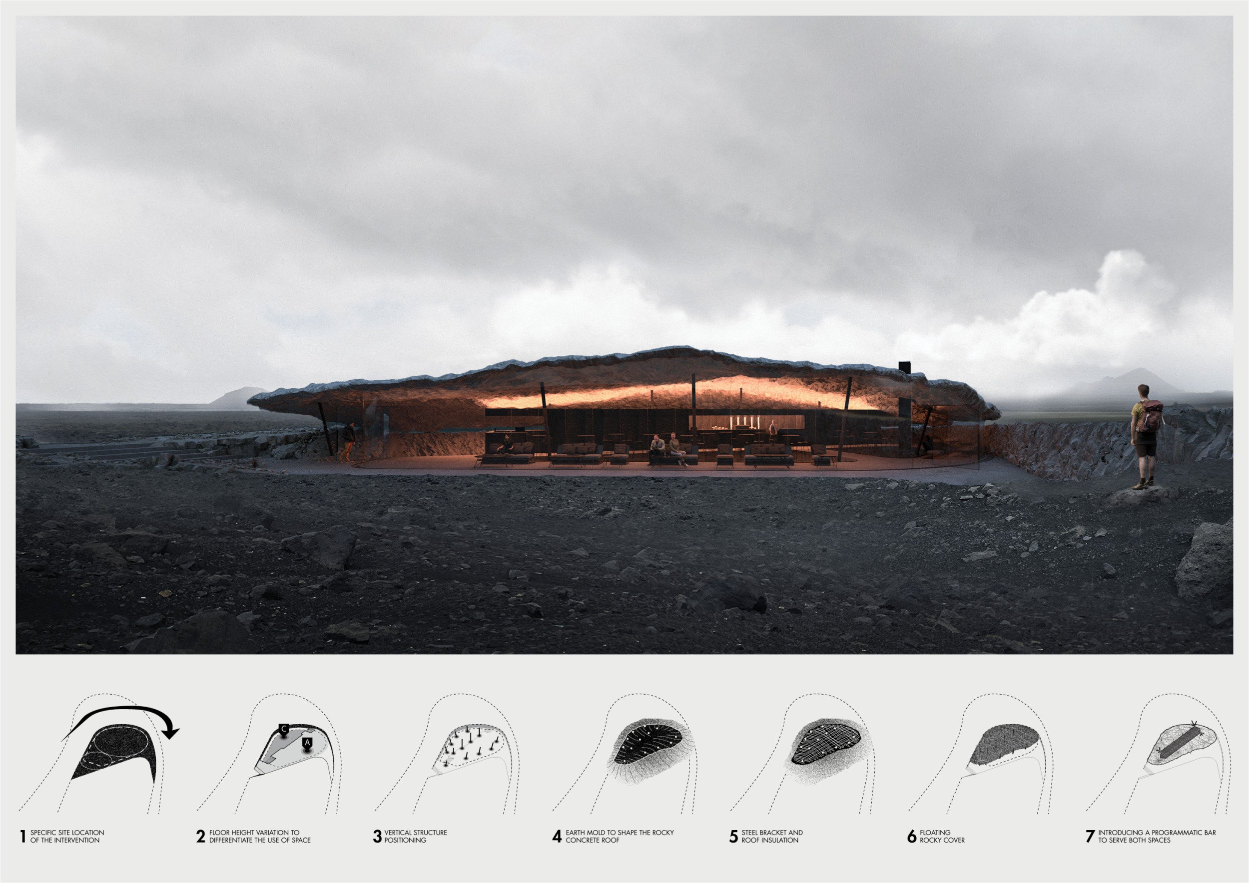 Architecture project // Buried Concrete Escape with Dark Wood Accents