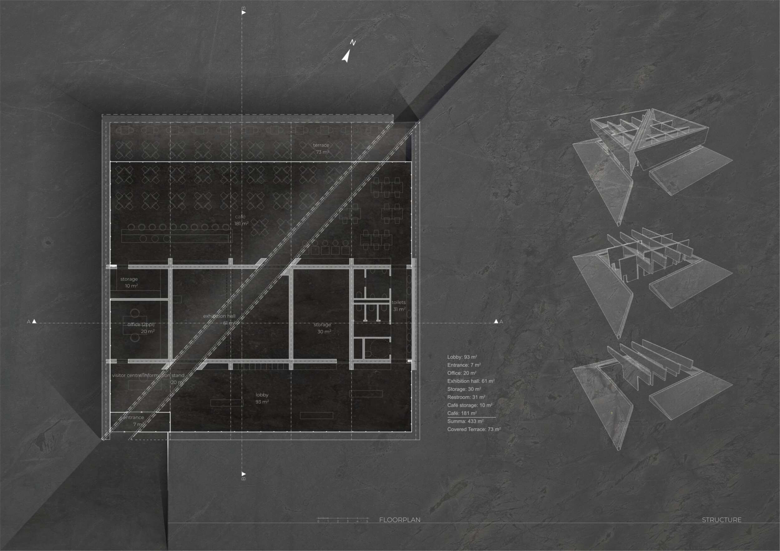 Architecture project // Dark Tuff Roof Reflecting Tectonic Movement in ...