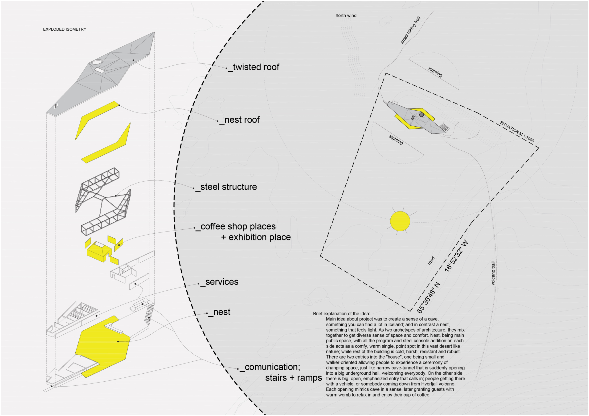 Architecture project // Twisted Roof Form Enhanced by Volcanic Rock and ...