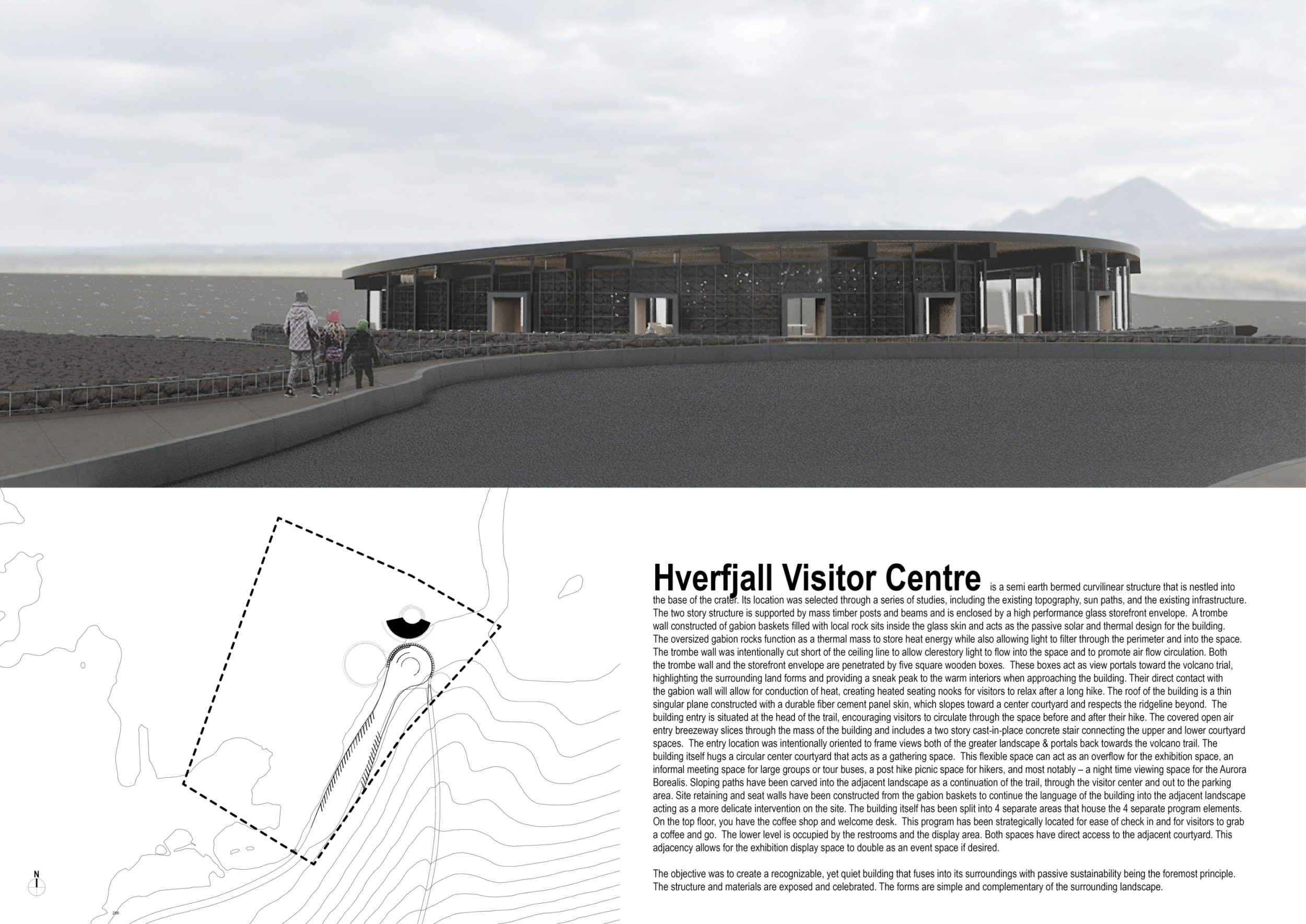 Architecture project // Gabion-Trombe Wall Structure Blending Volcanic ...