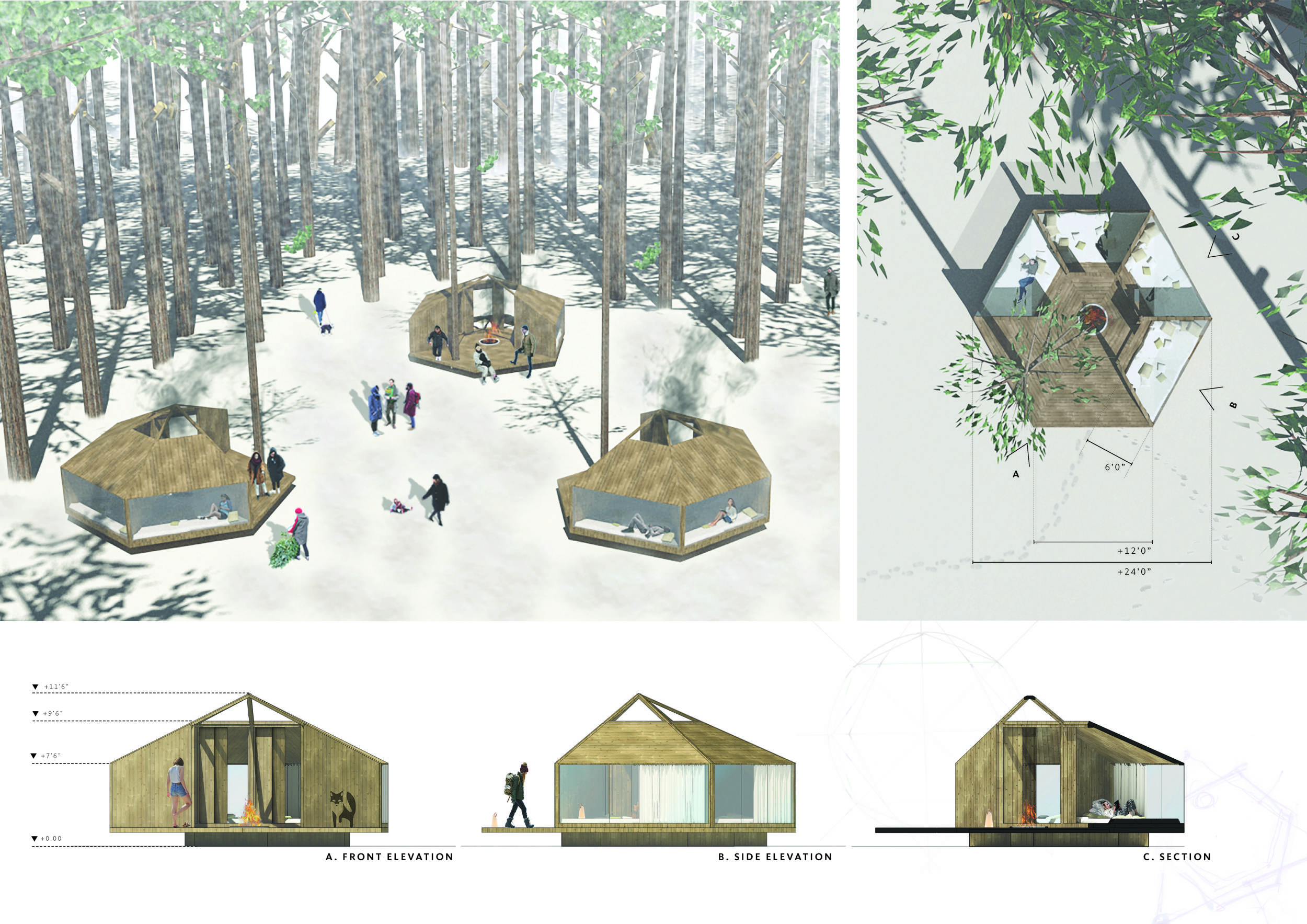 Architecture project // Hexagonal Cabins Crafted from Pinewood with ...