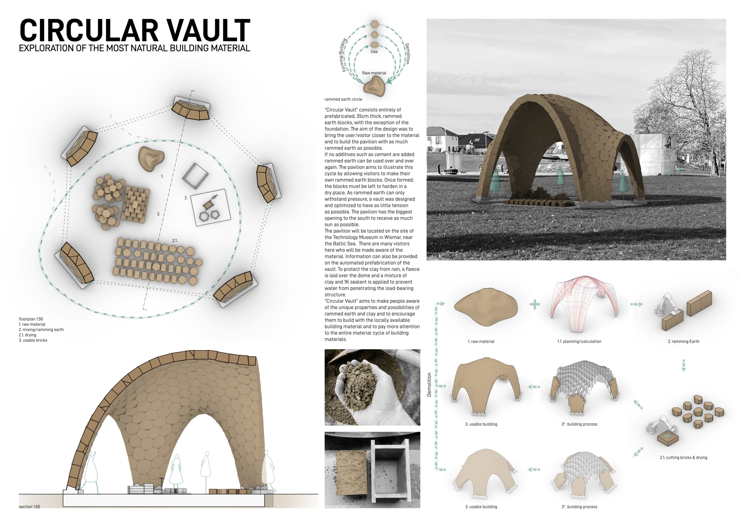 Architecture project // Rammed Earth Pavilion with Interactive Sunlight ...