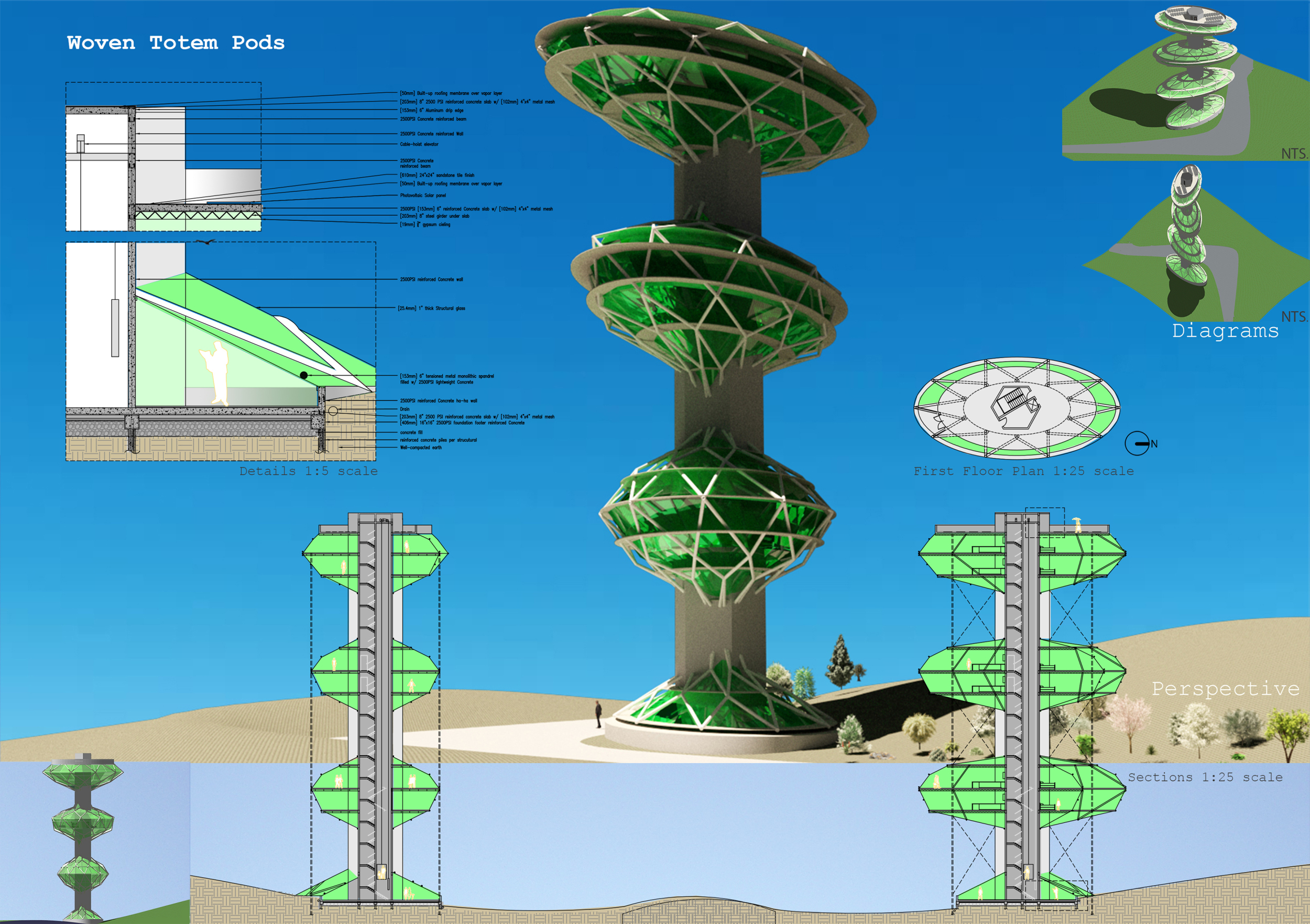Architecture project // Suspended Concrete Pods with Photovoltaic ...