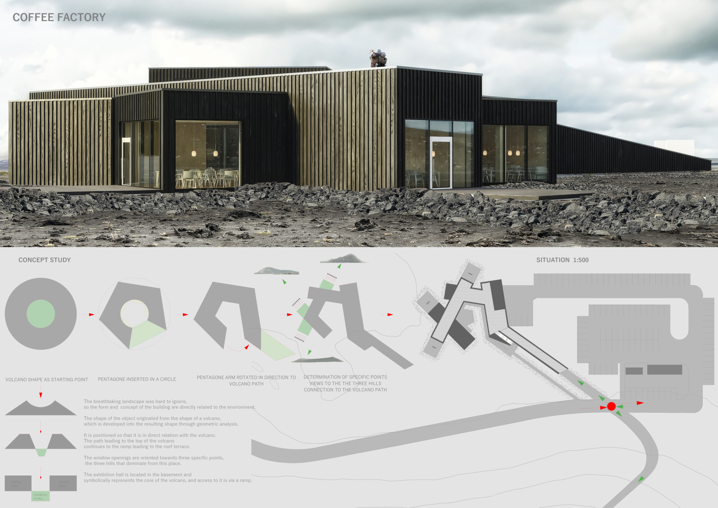 Architecture project // Volcanic-Inspired Design with Wooden Façade and ...