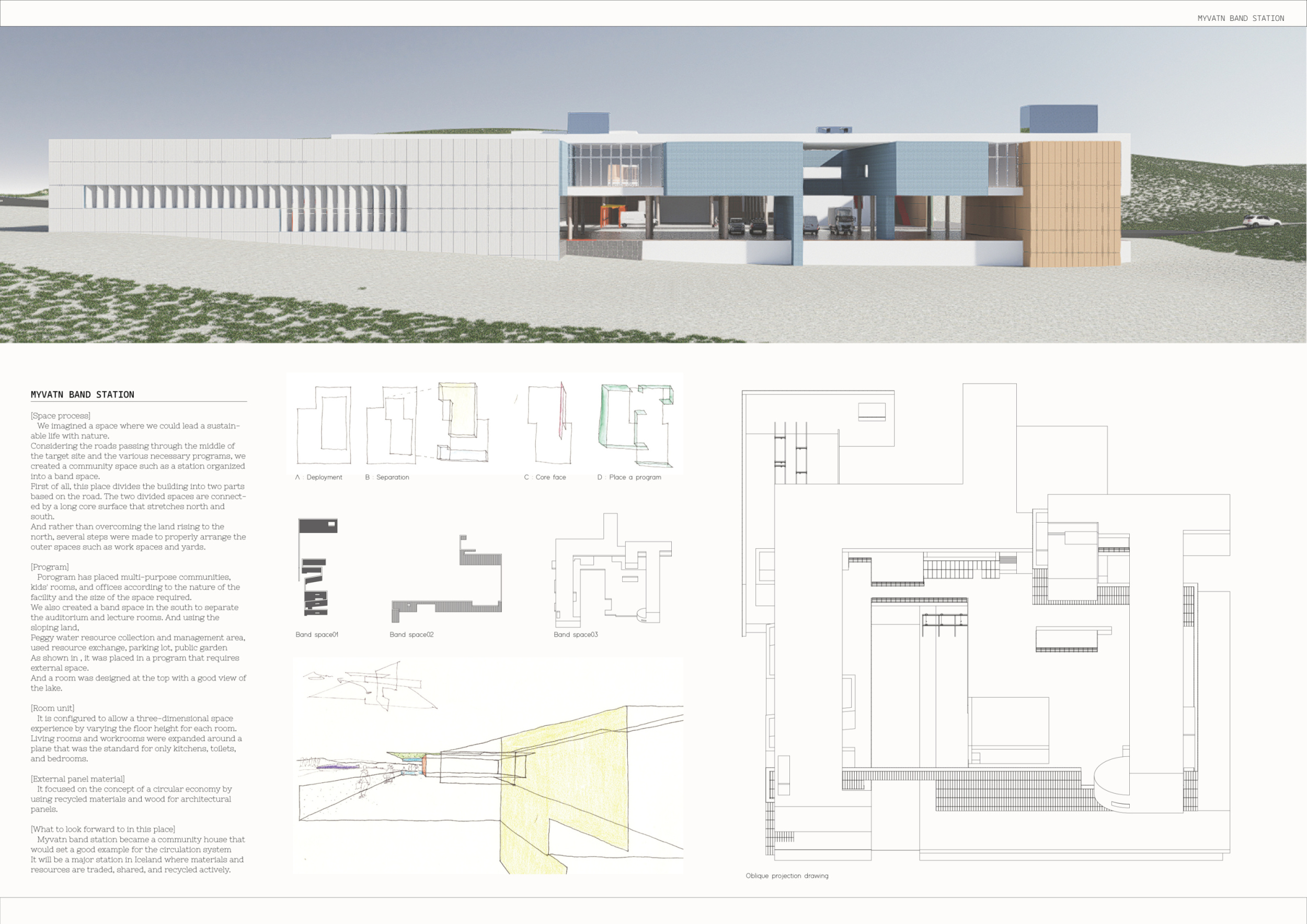 Architecture project // Three-Dimensional Community Space Integrating Recycled Materials and ...
