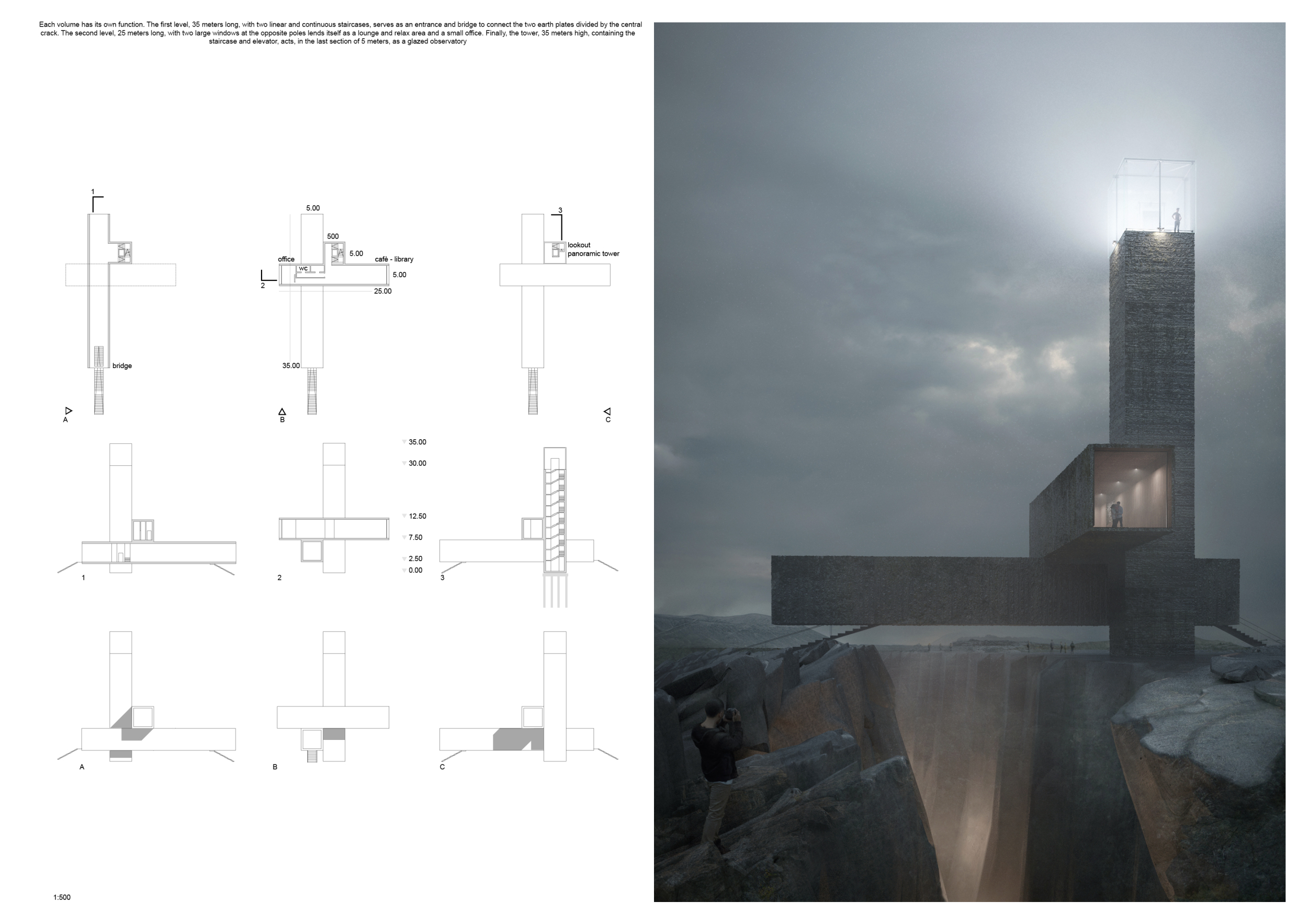 Architecture project // Lava Stone Observation Tower with Glazed Views ...