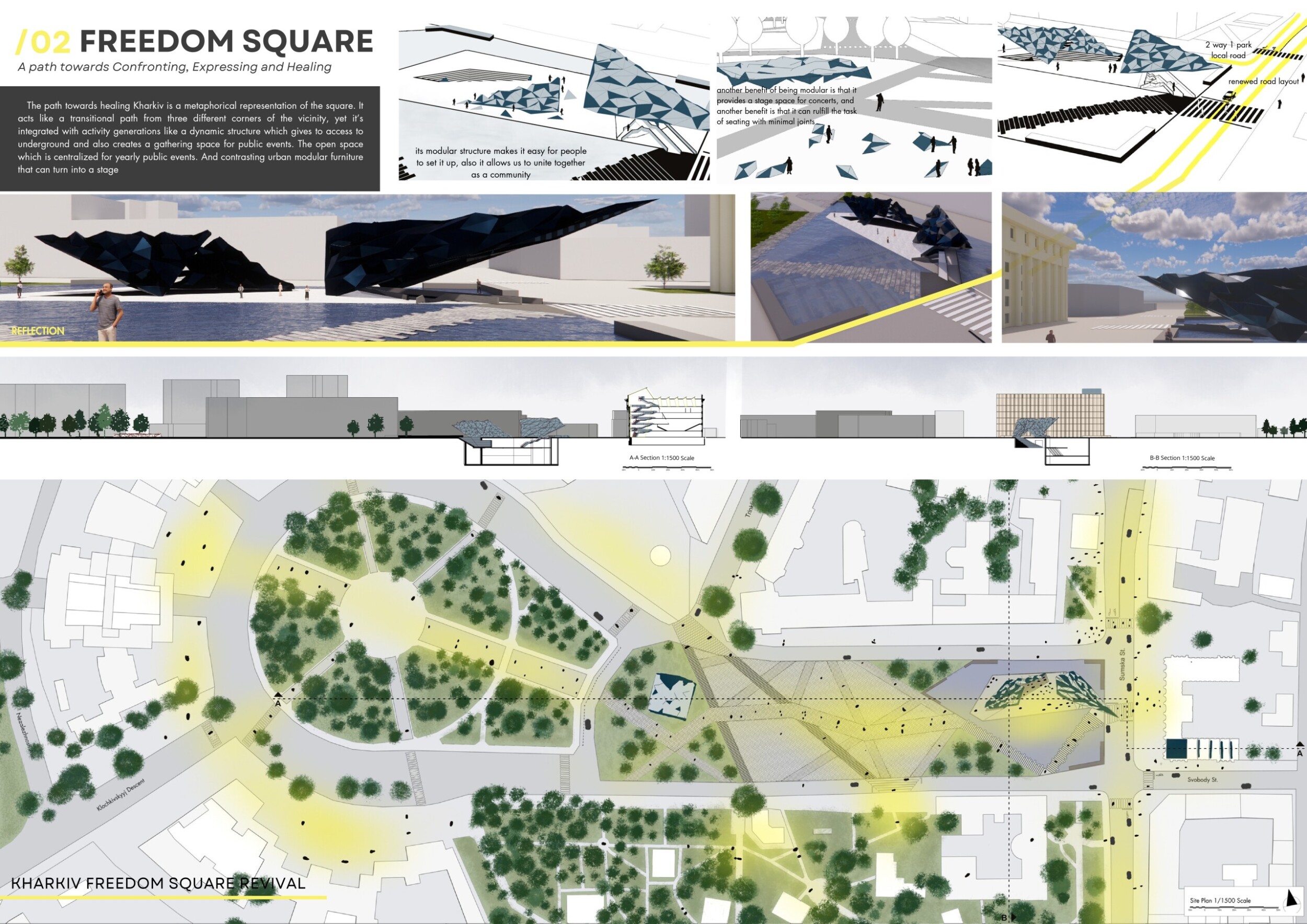 Architecture project // Reflective Water Features and Angular Forms ...