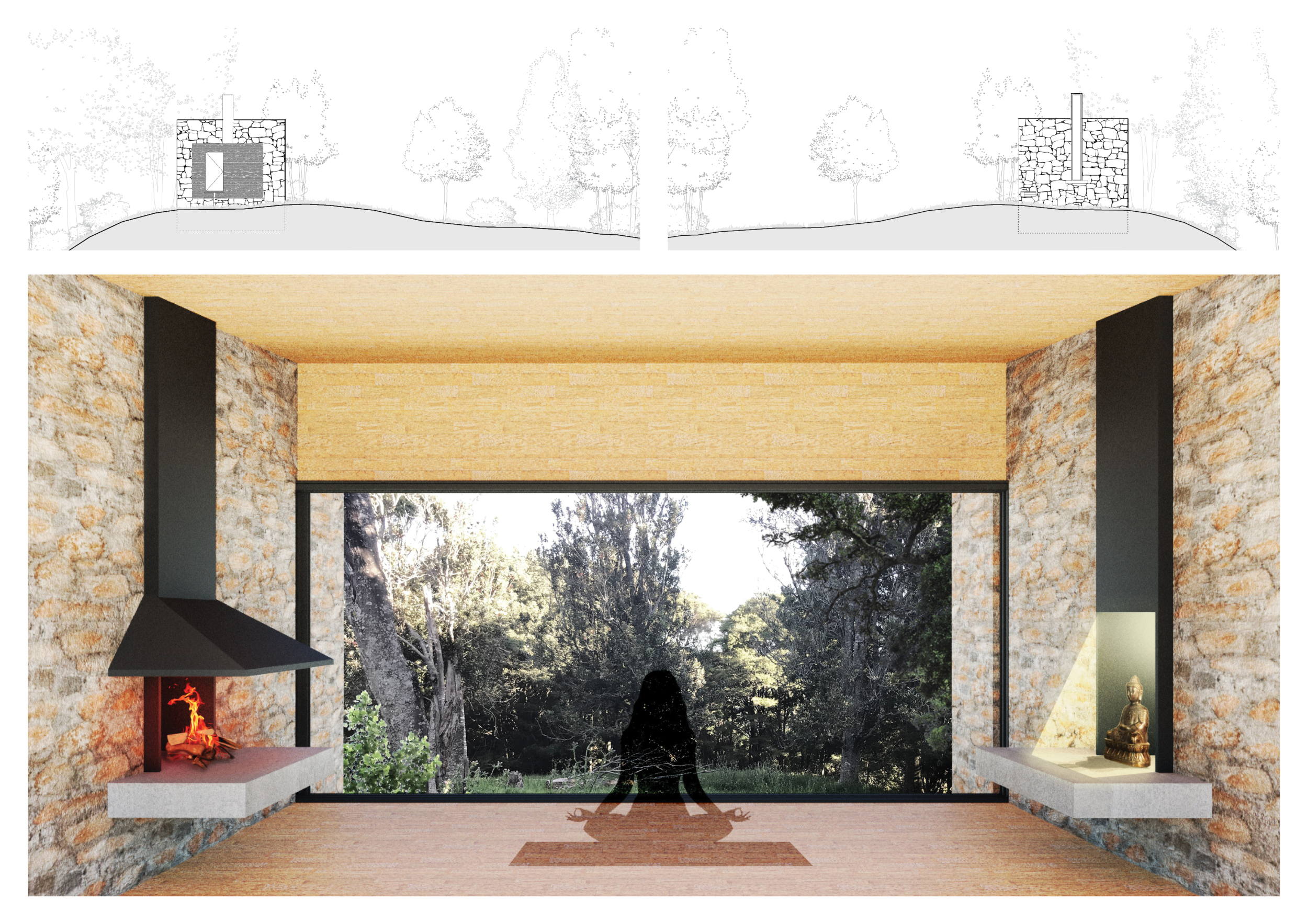 Architecture project // Elevated Meditation Hall with Grass Roof and ...