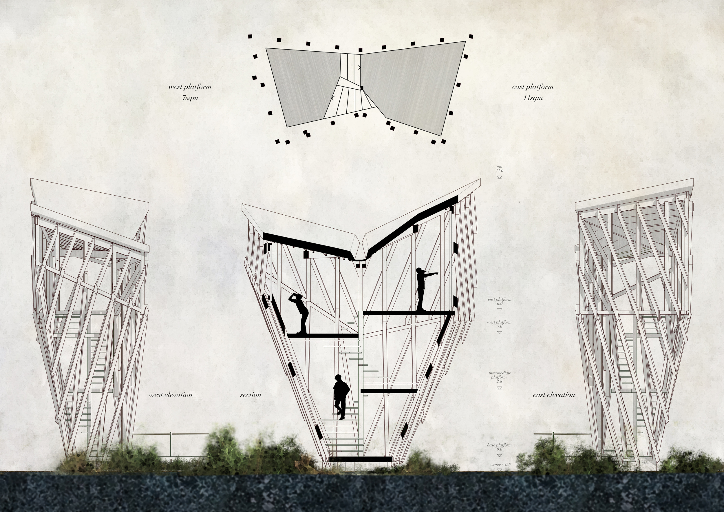 Architecture project // Bifurcating Profile Elevated Above Lake with ...