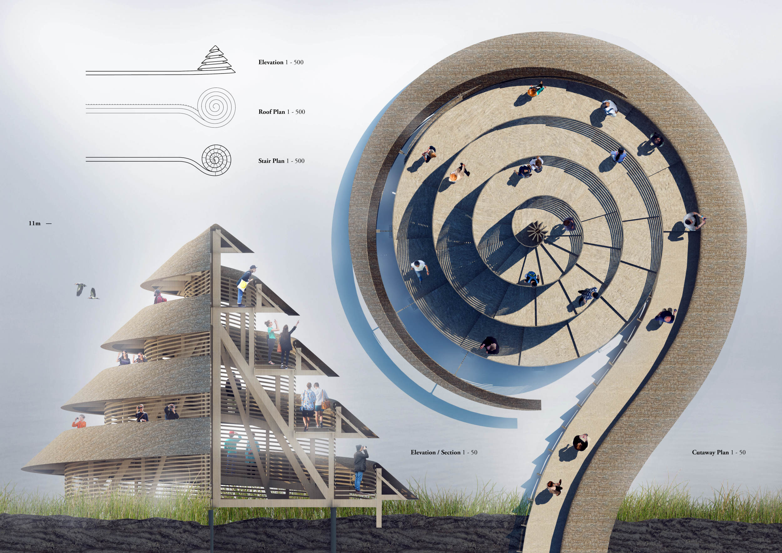 Architecture project // Spiral Timber Structure with Thatch Roof ...