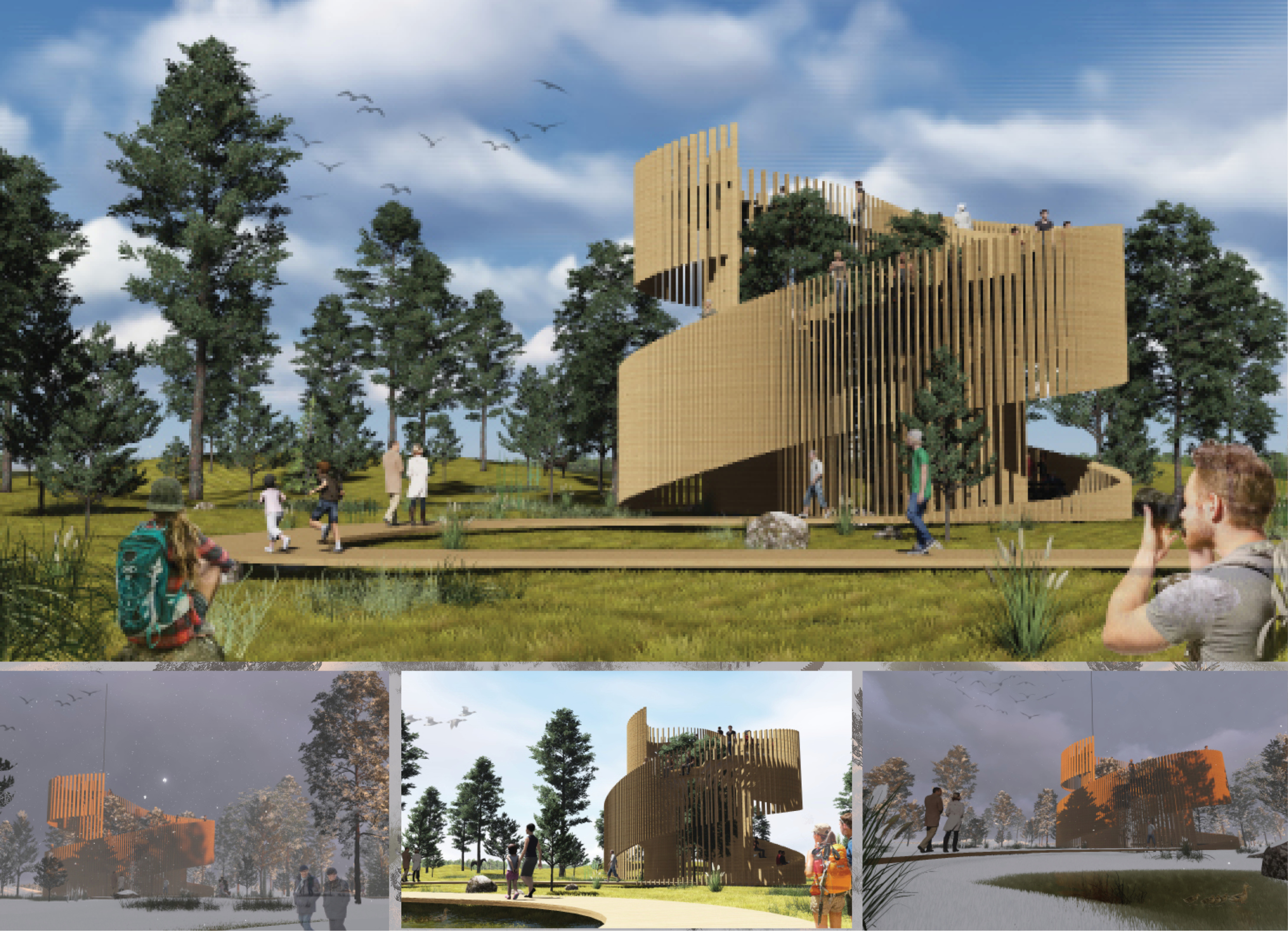 Architecture project // Spiral Pathways of Structural Steel and Timber ...