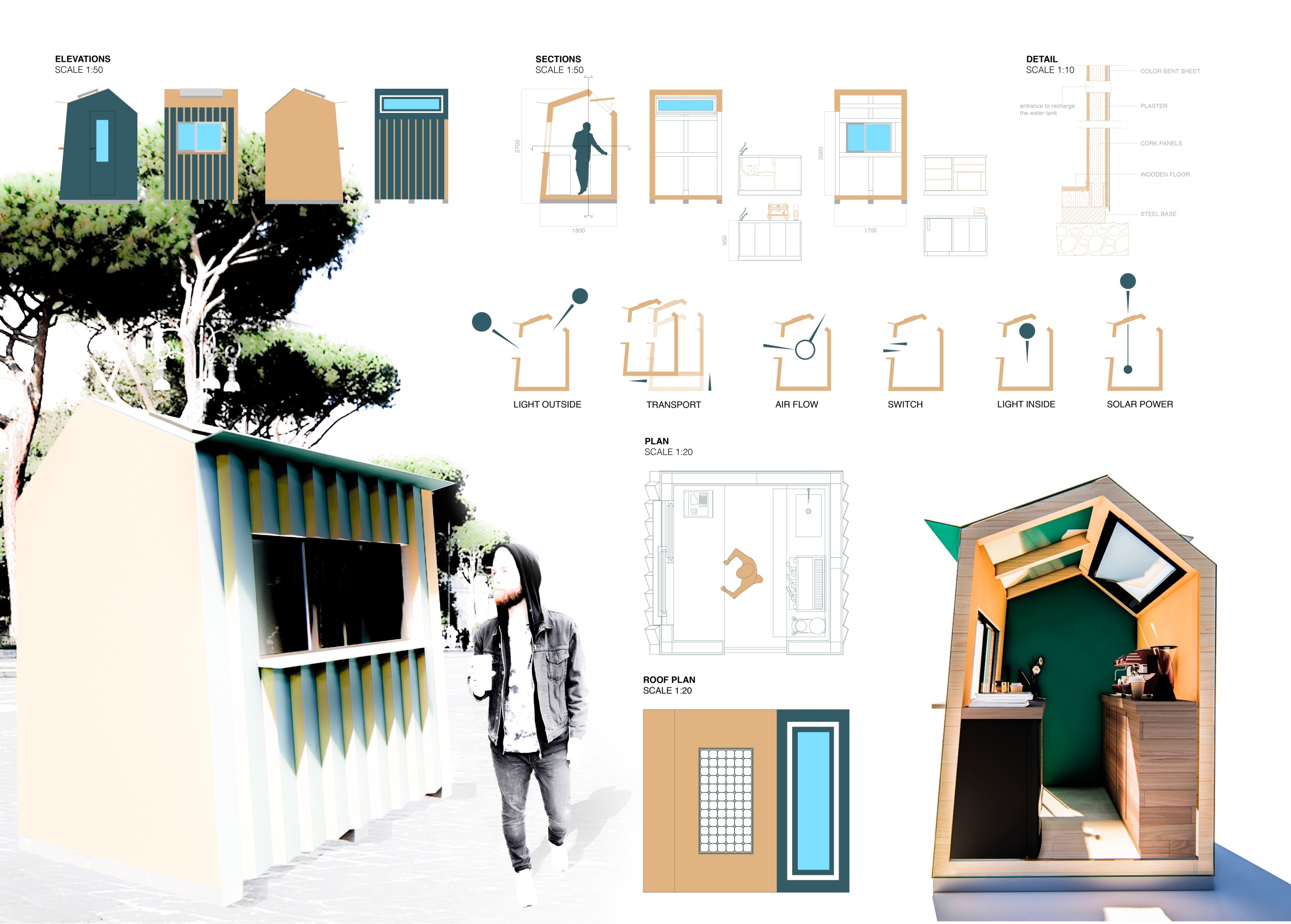 Architecture project // Solar-Powered Kiosk with Cork Insulation and ...