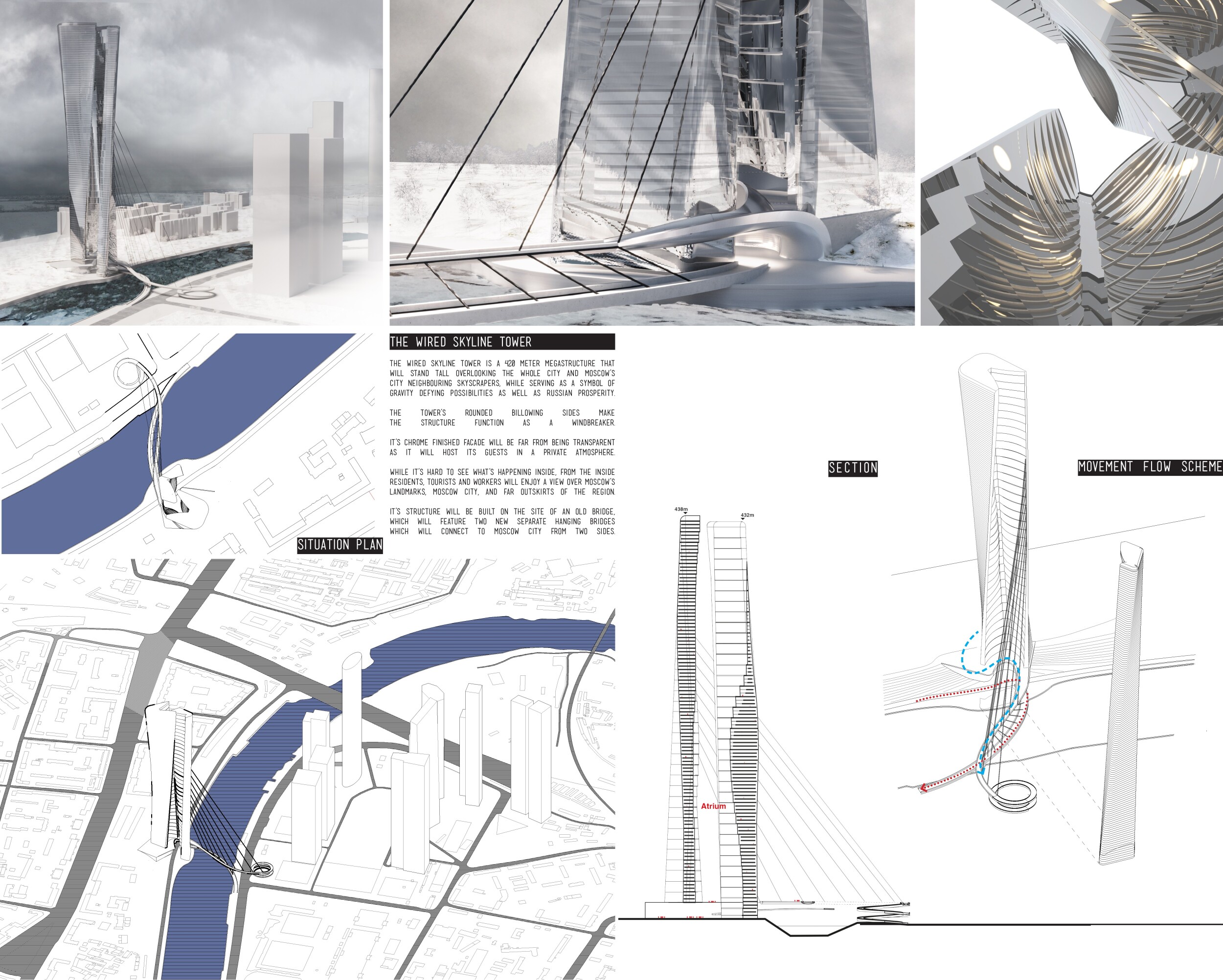 Architecture project // Chrome-Finished Tower with Rounded Form and ...