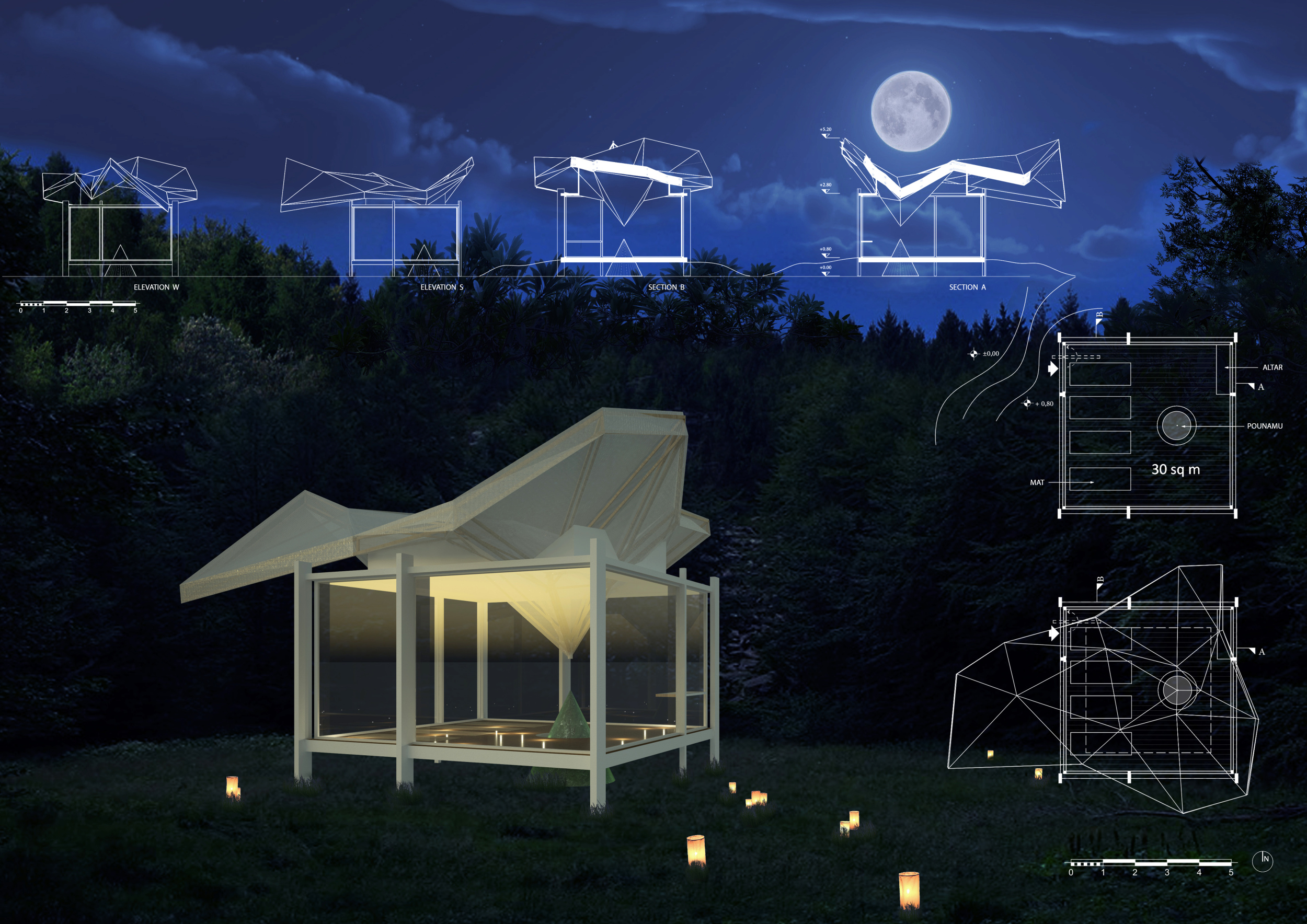 Architecture project // Elevated Meditation Cabin with Glass and Linen ...