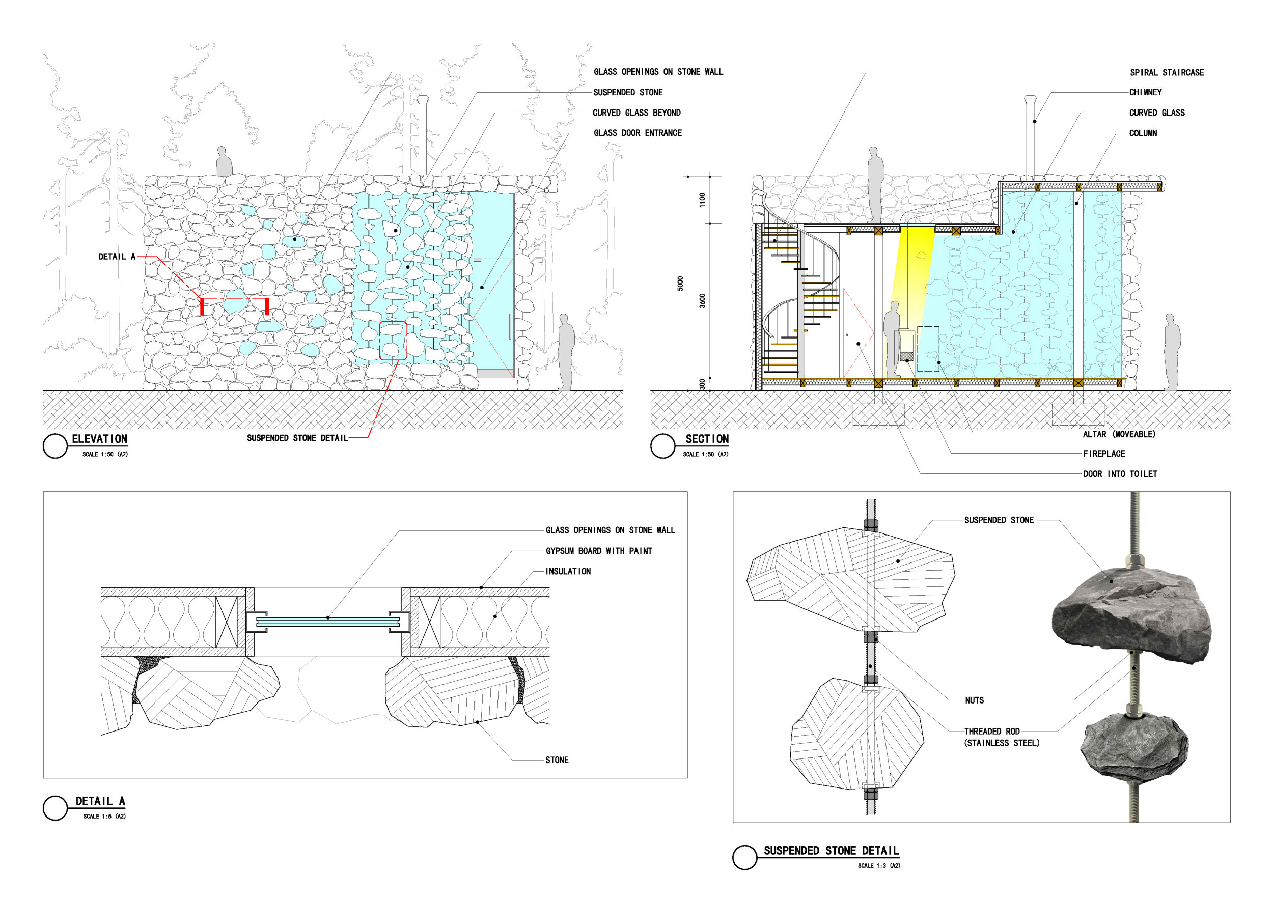 Architecture project // Floating Stone Elements in a Circular ...