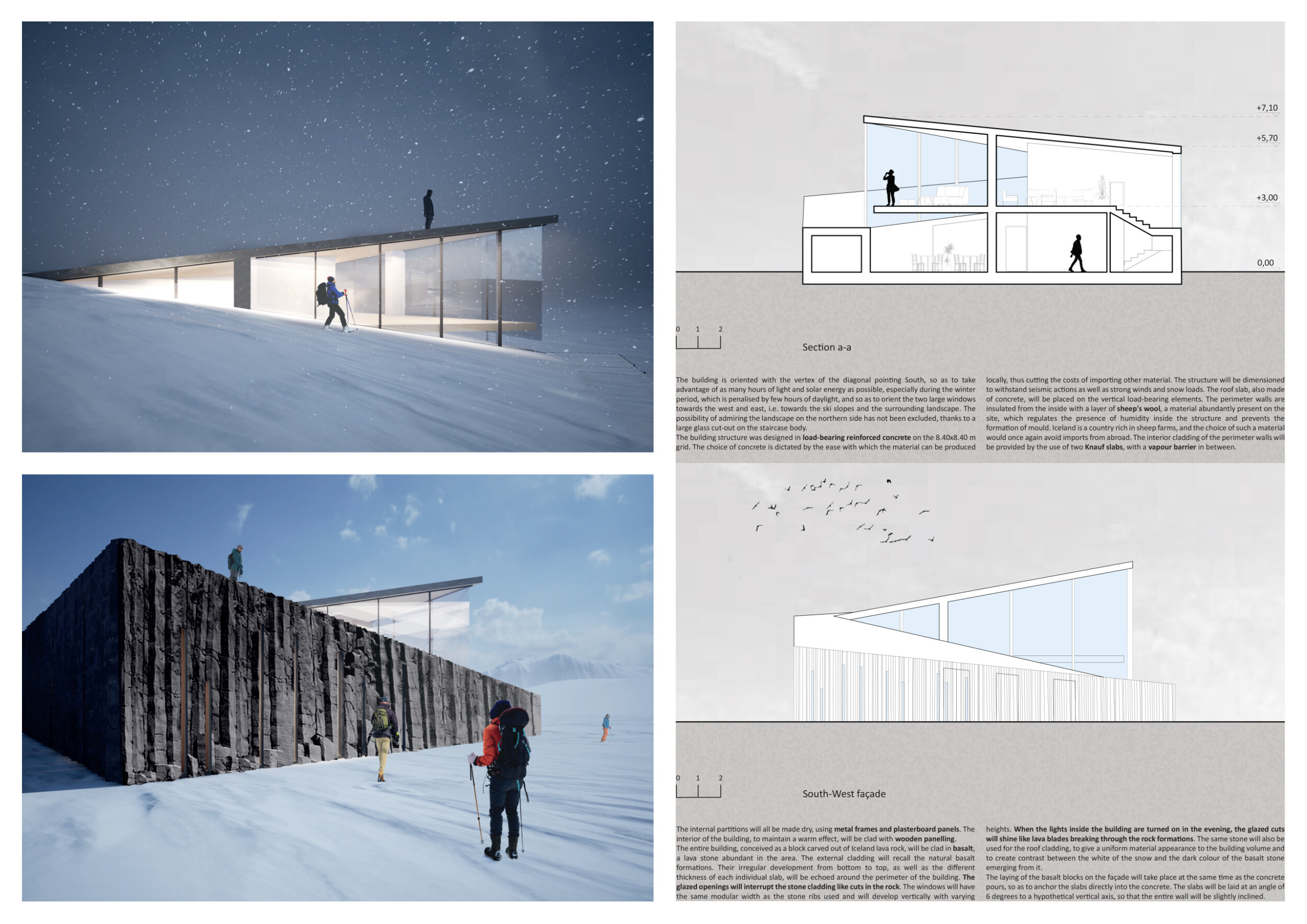 Architecture project // Basalt Clad Structure with Angled Roof Form ...