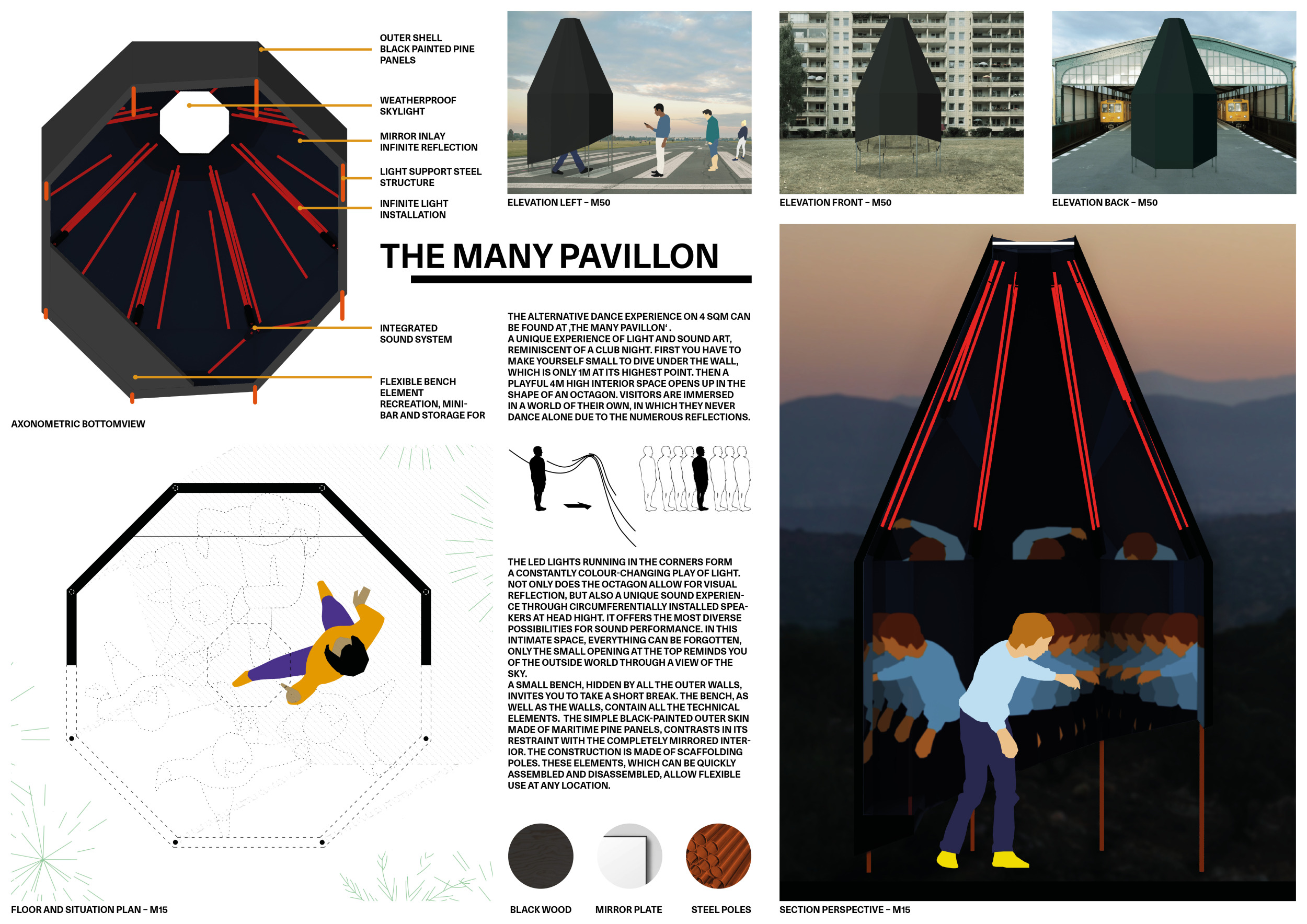 Architecture project // Reflective Pavilion with Black Pine and ...