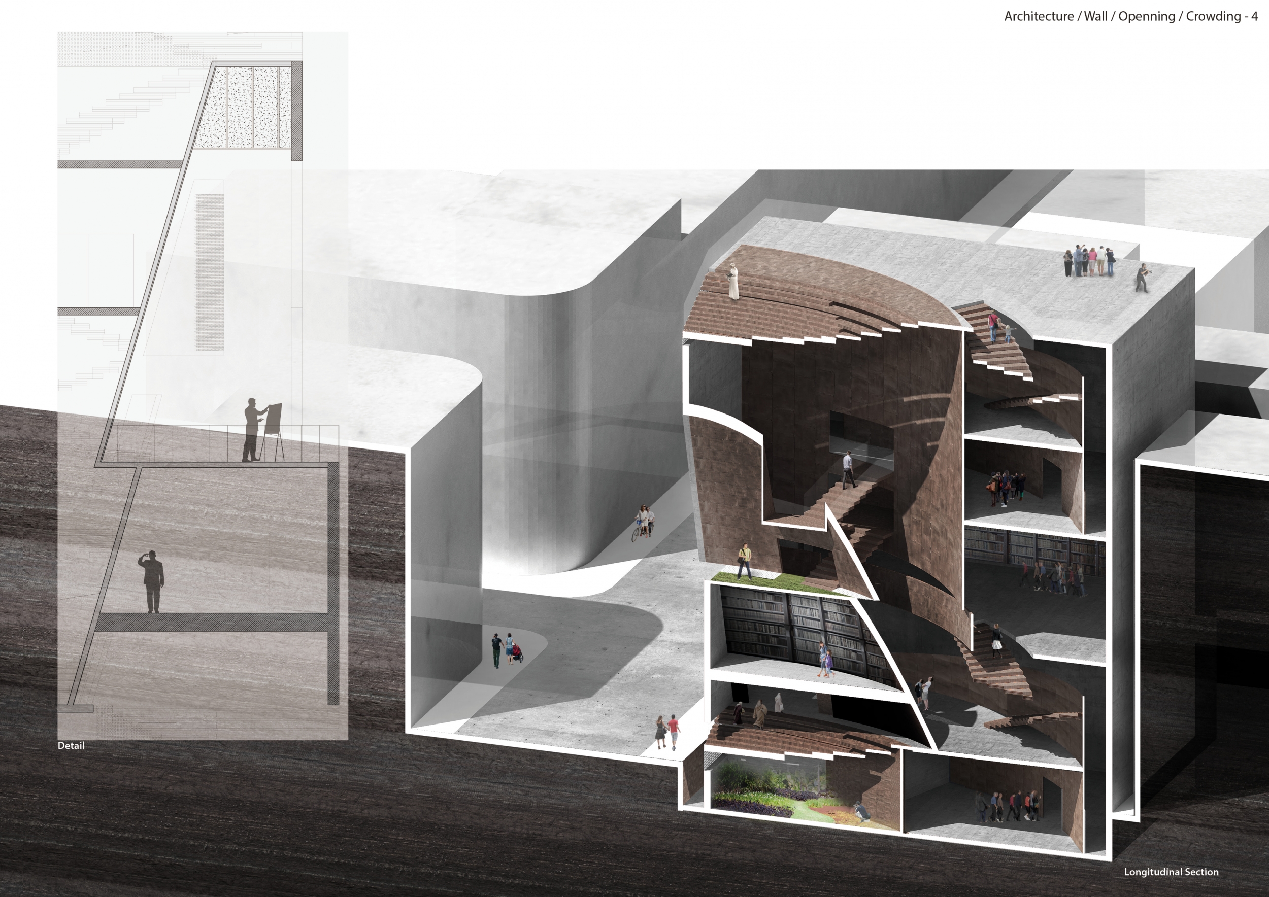 Architecture project // Sunken Plaza of Reinforced Concrete and Local ...