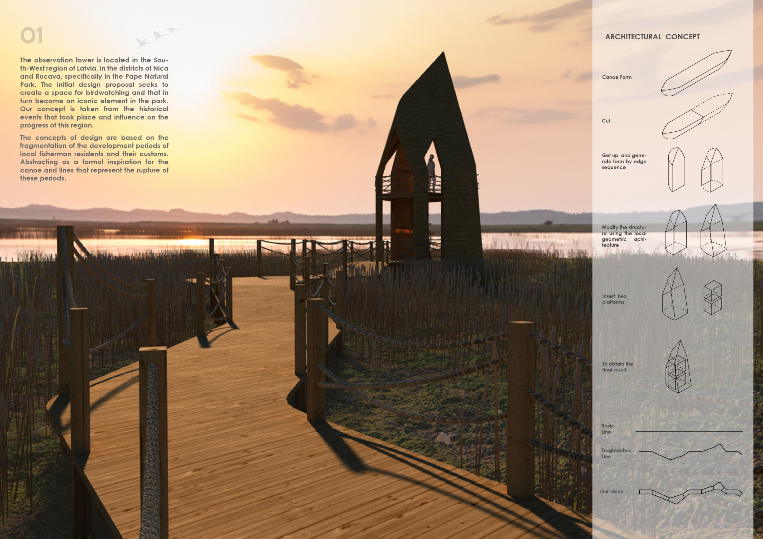 Architecture project // Timber-Focused Structure with Zigzag Walkway ...