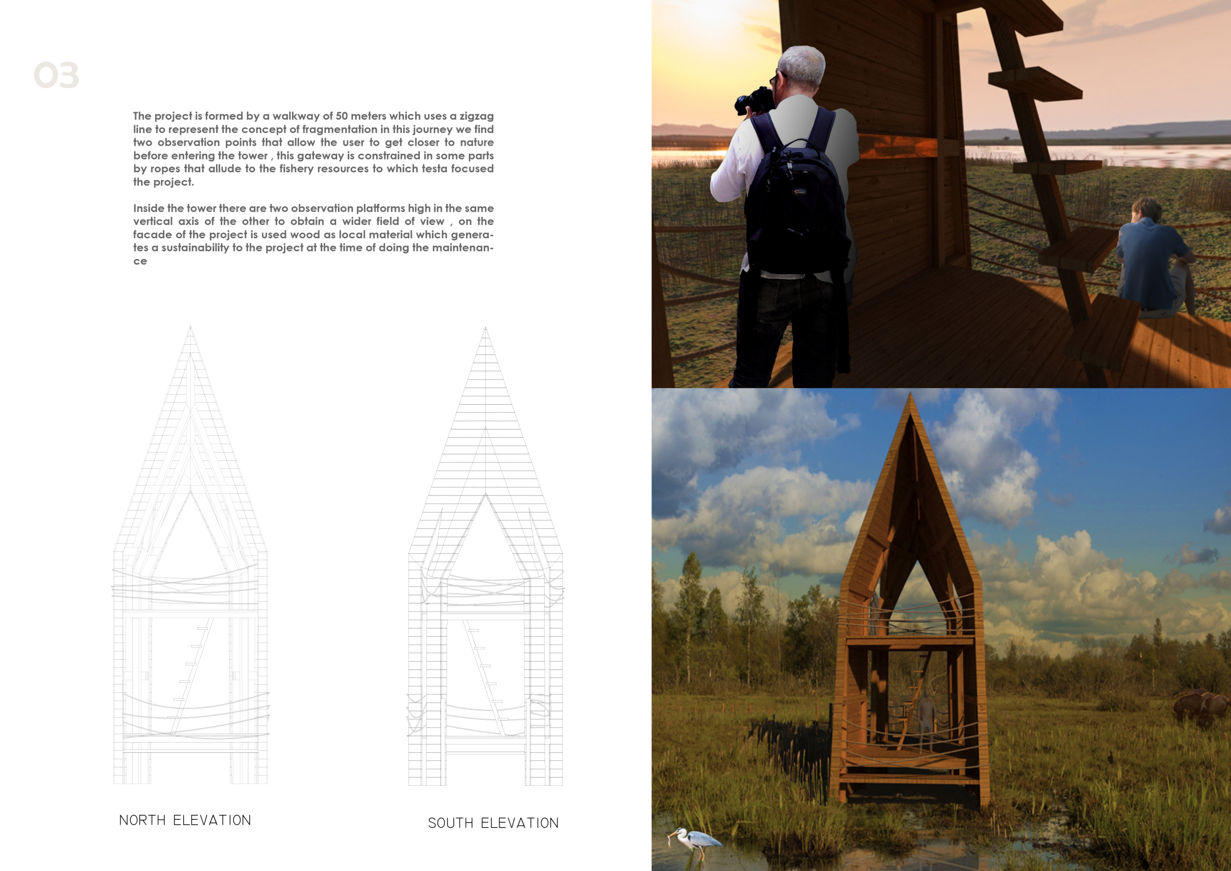 Architecture project // Timber-Focused Structure with Zigzag Walkway ...
