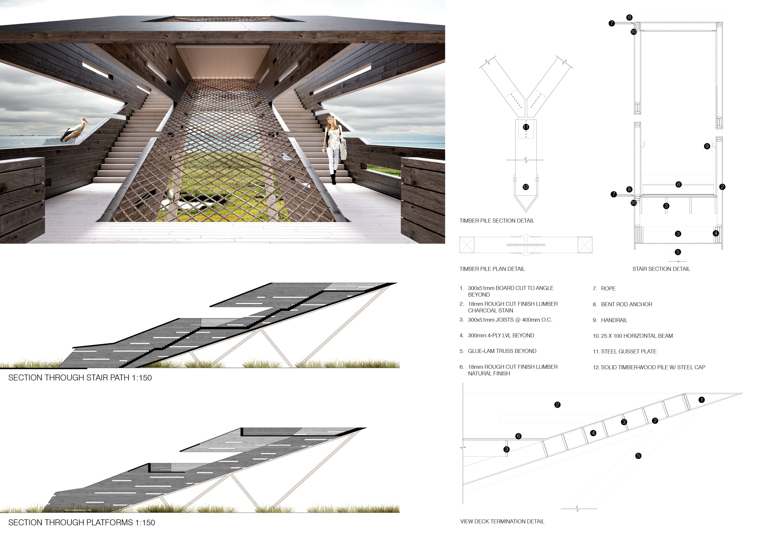 Architecture project // Charred Timber Pavilion with Cable Netting ...