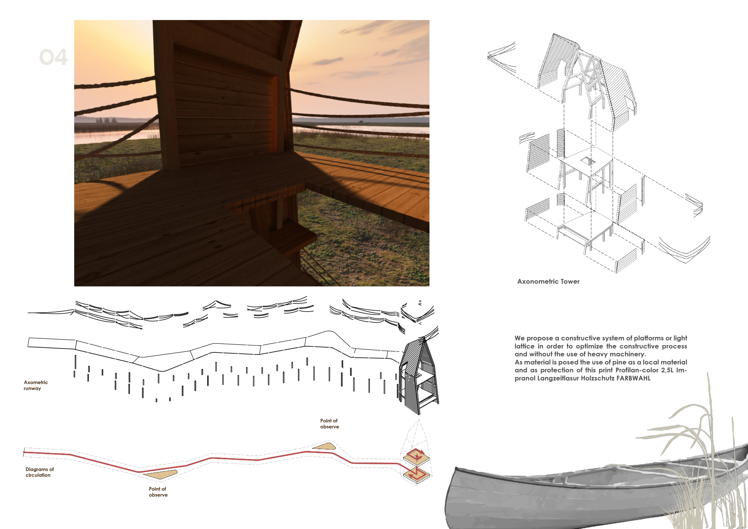 Architecture project // Timber-Focused Structure with Zigzag Walkway ...