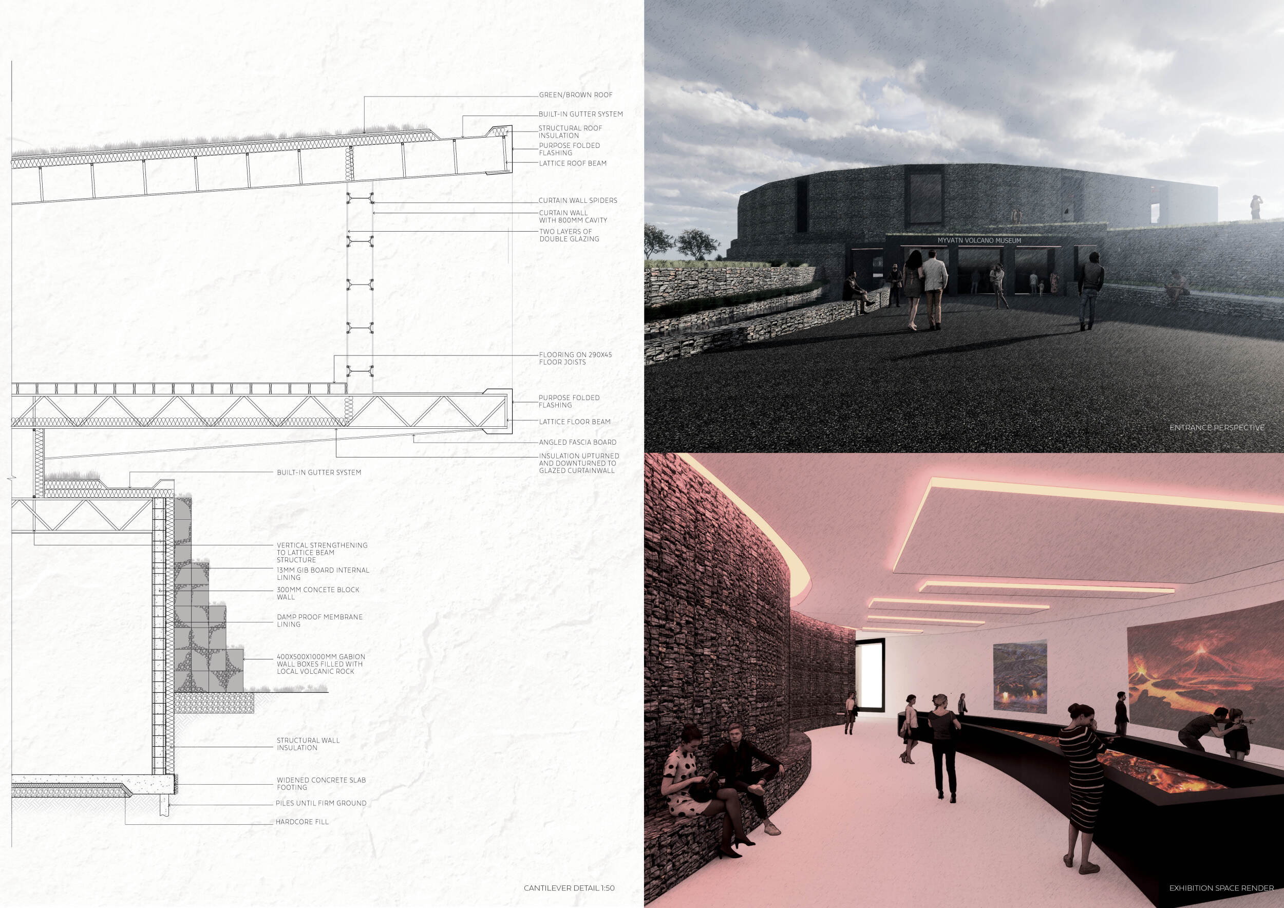Architecture project // Volcanic Rock and Gabion Walls Informing a ...