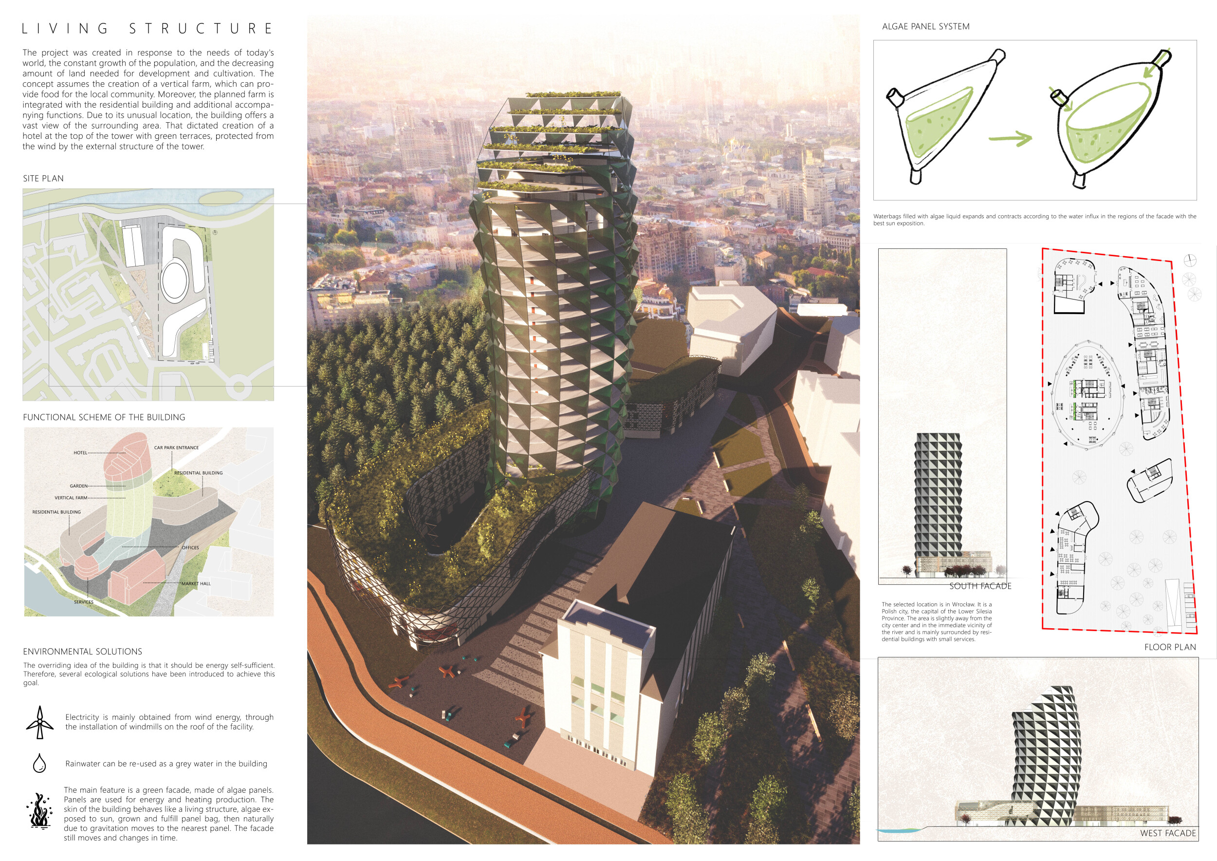 Architecture project // Algae Panels Power Vertical Farming in Urban Living