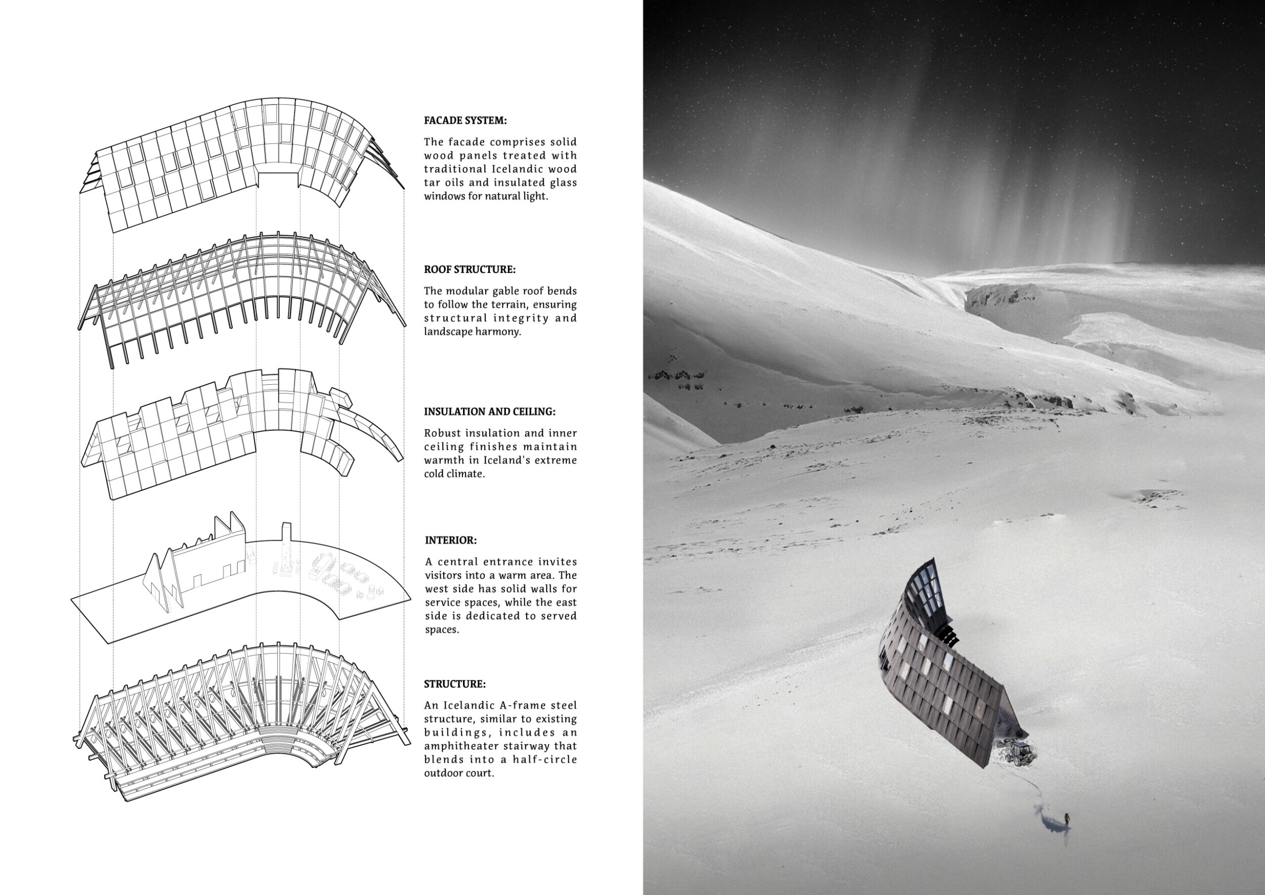 Architecture project // Curved Roof Design Featuring Charred Wooden ...