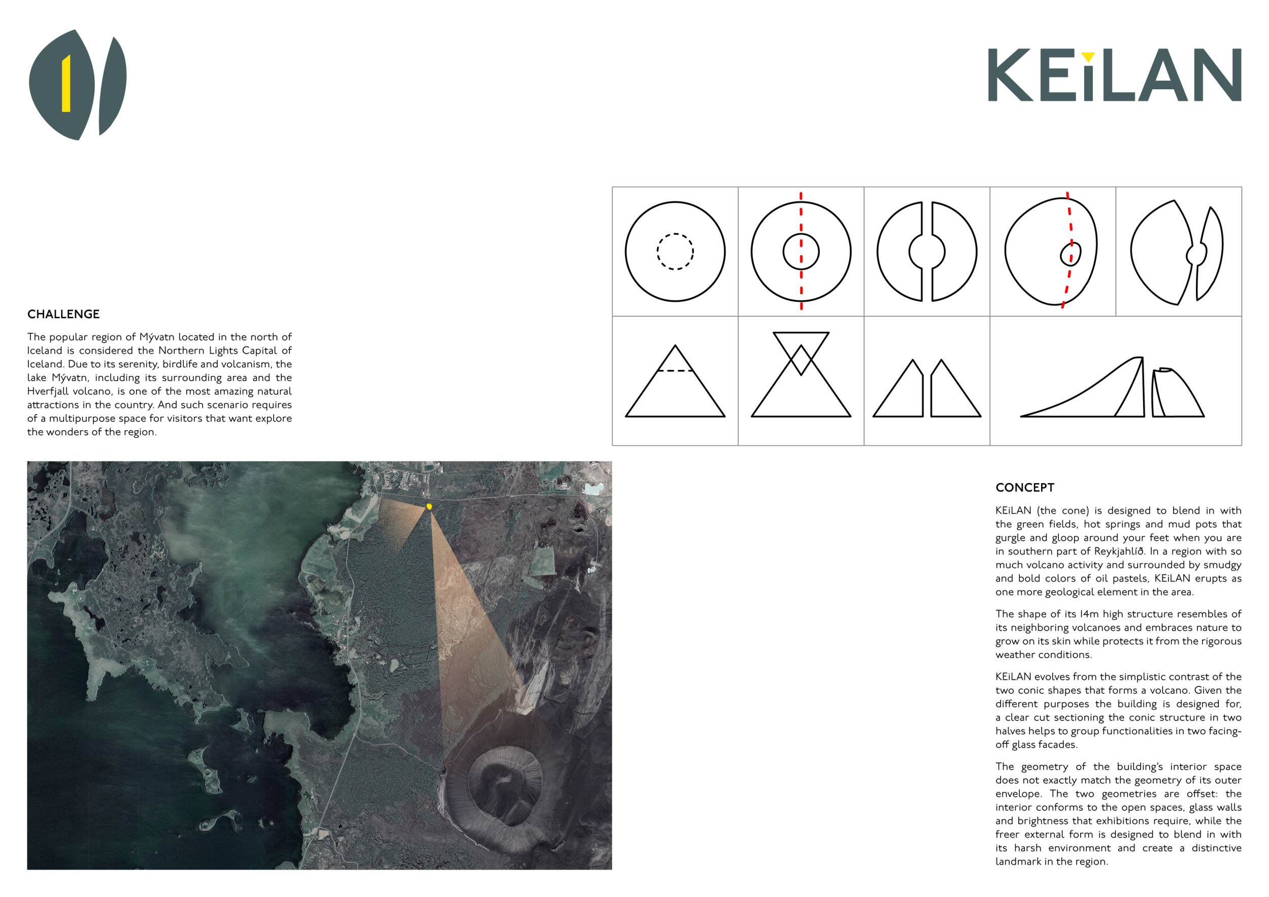 Architecture project // Volcanic Cone Form with Glass Façades and ...
