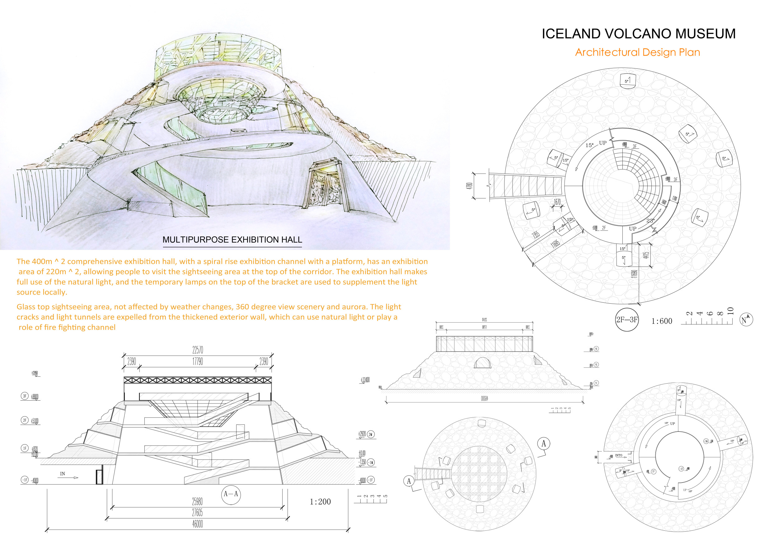 Architecture project // Volcano-Shaped Exhibition Hall with Glass Top ...