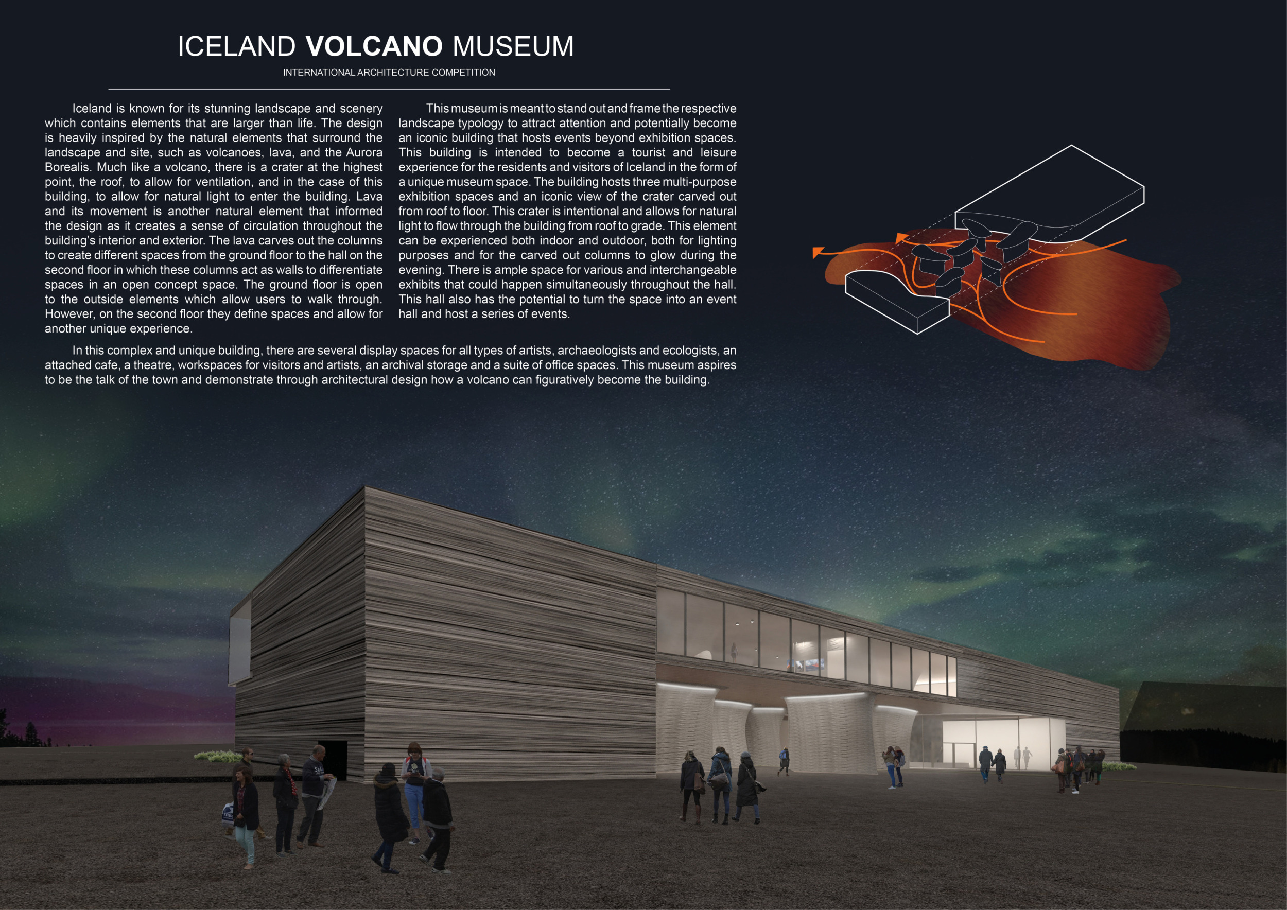 Architecture project // Crater Roof and Volcanic Columns in a Cultural ...