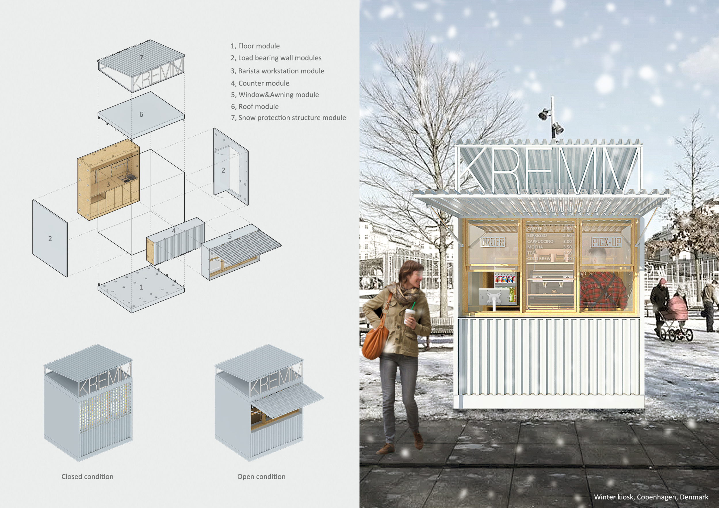 Architecture project // Modular Coffee Kiosk with Perforated Aluminum ...