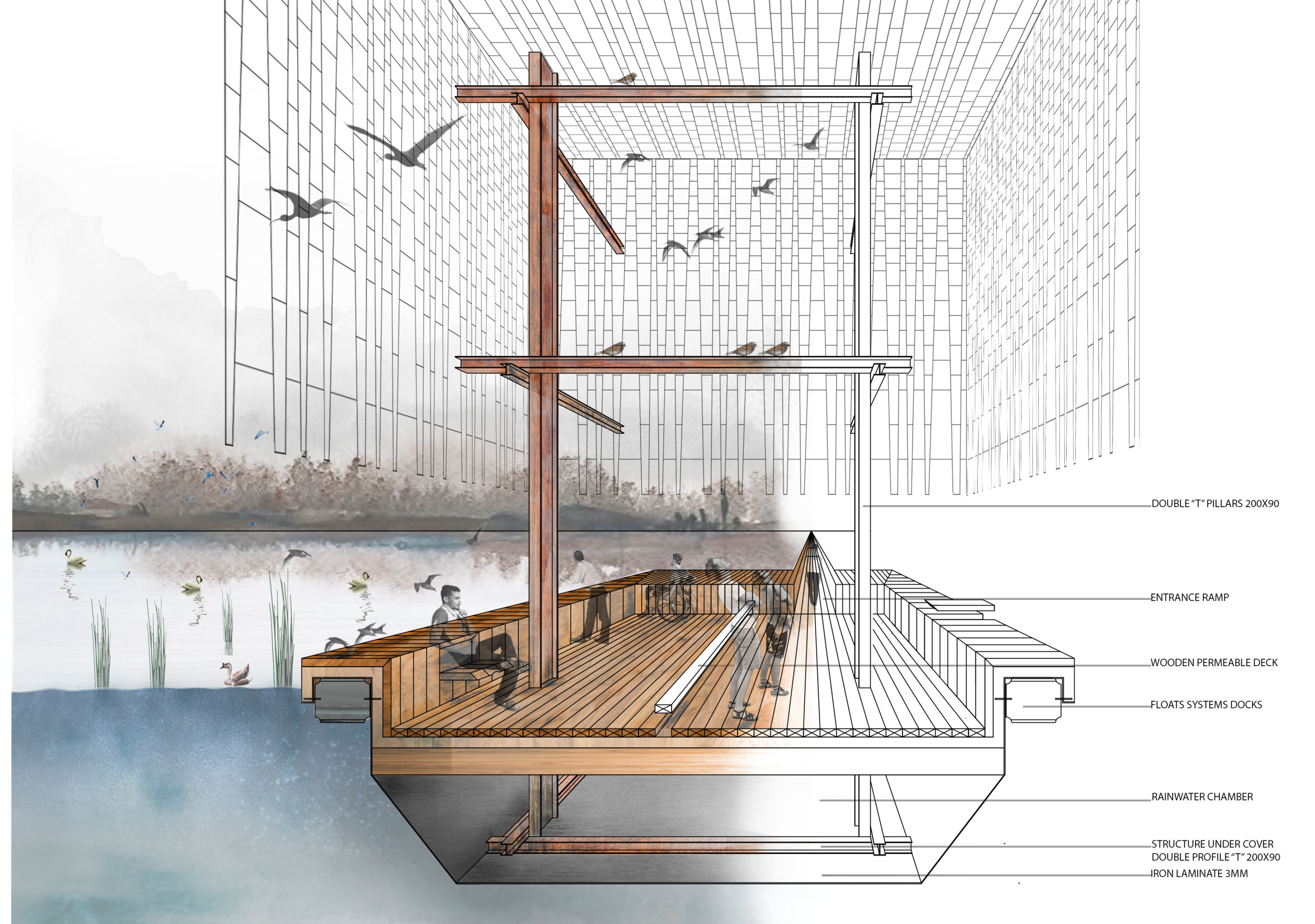 Architecture project // Observation Tower Framed by Double T Pillars ...