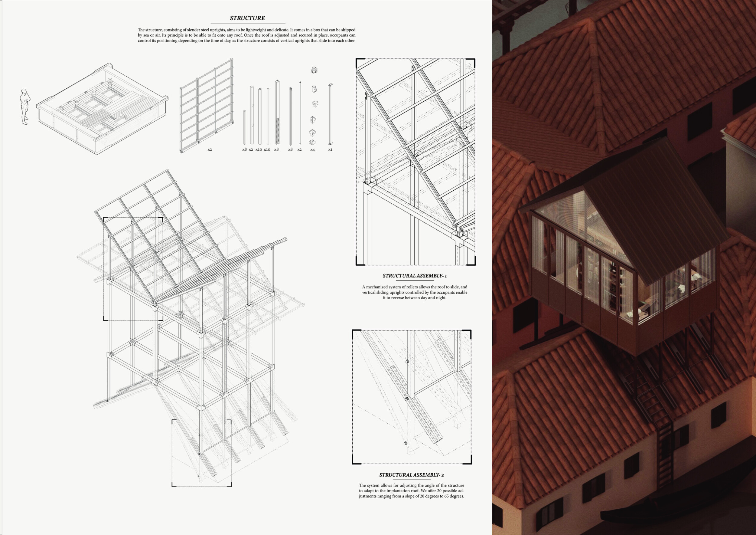Architecture project // Elevated Living with Slidable Roof and Steel ...