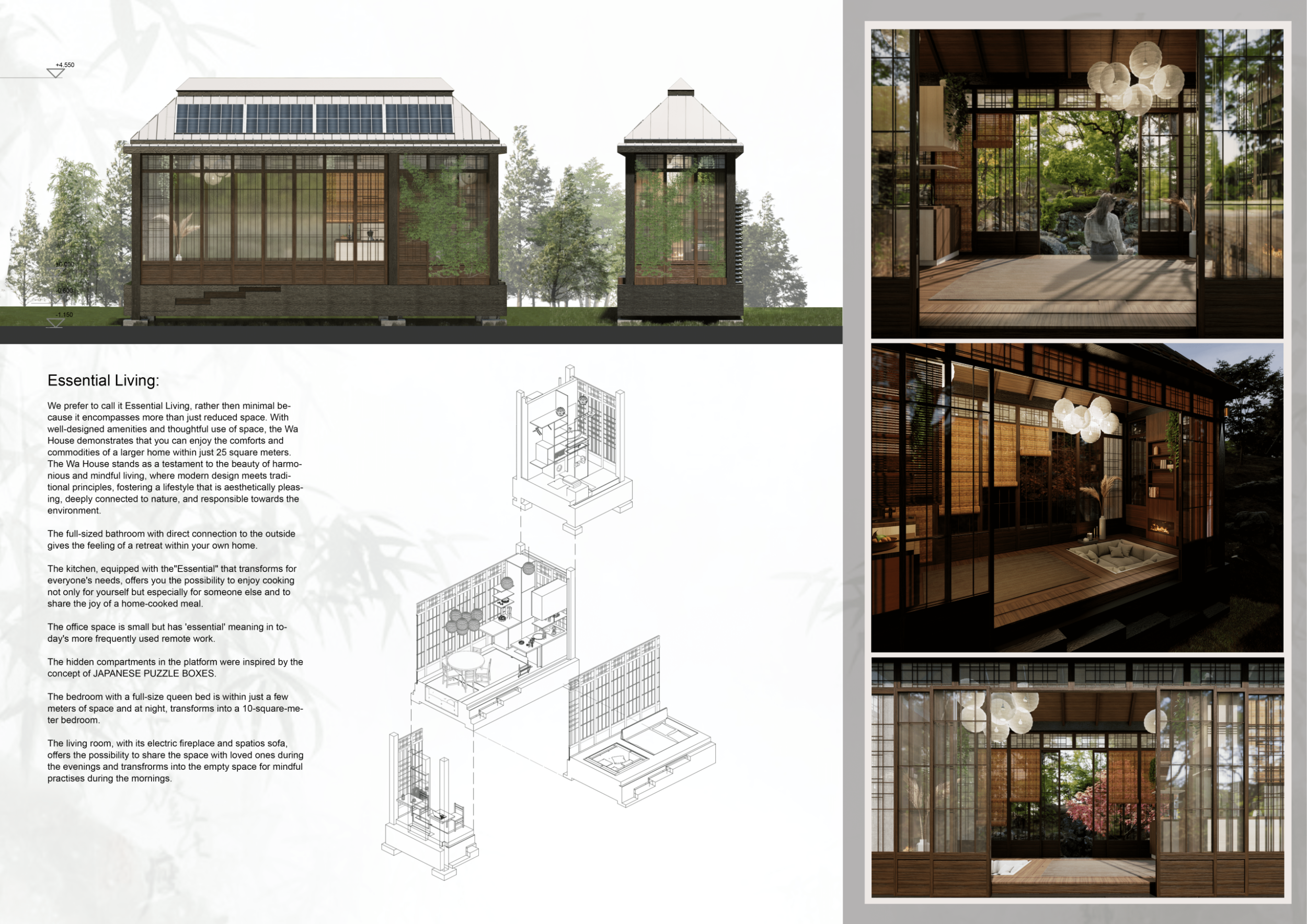 Architecture project // Charred Wood Panels and Bamboo Flooring in a ...