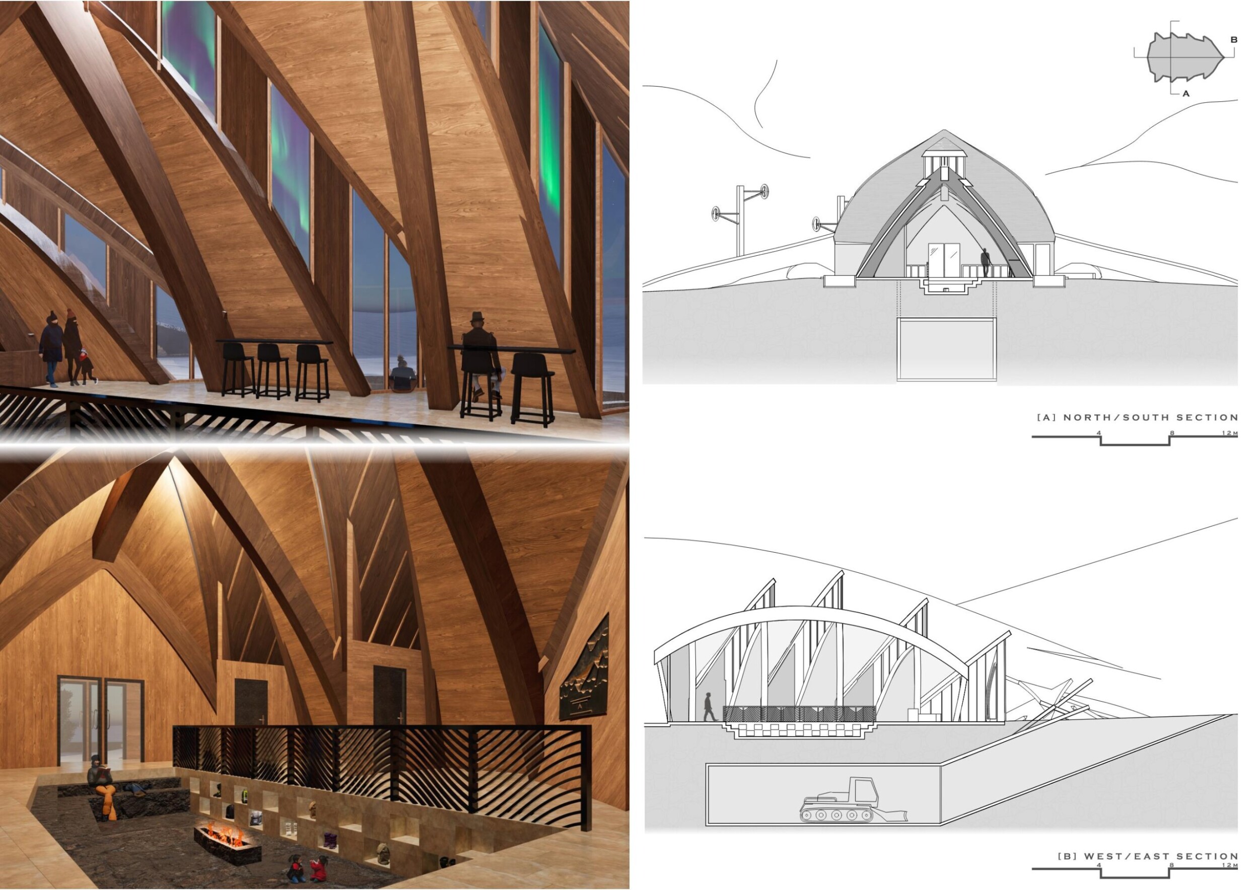 Architecture project // Basalt Soaking Pool Framed by Glulam Beams in a ...