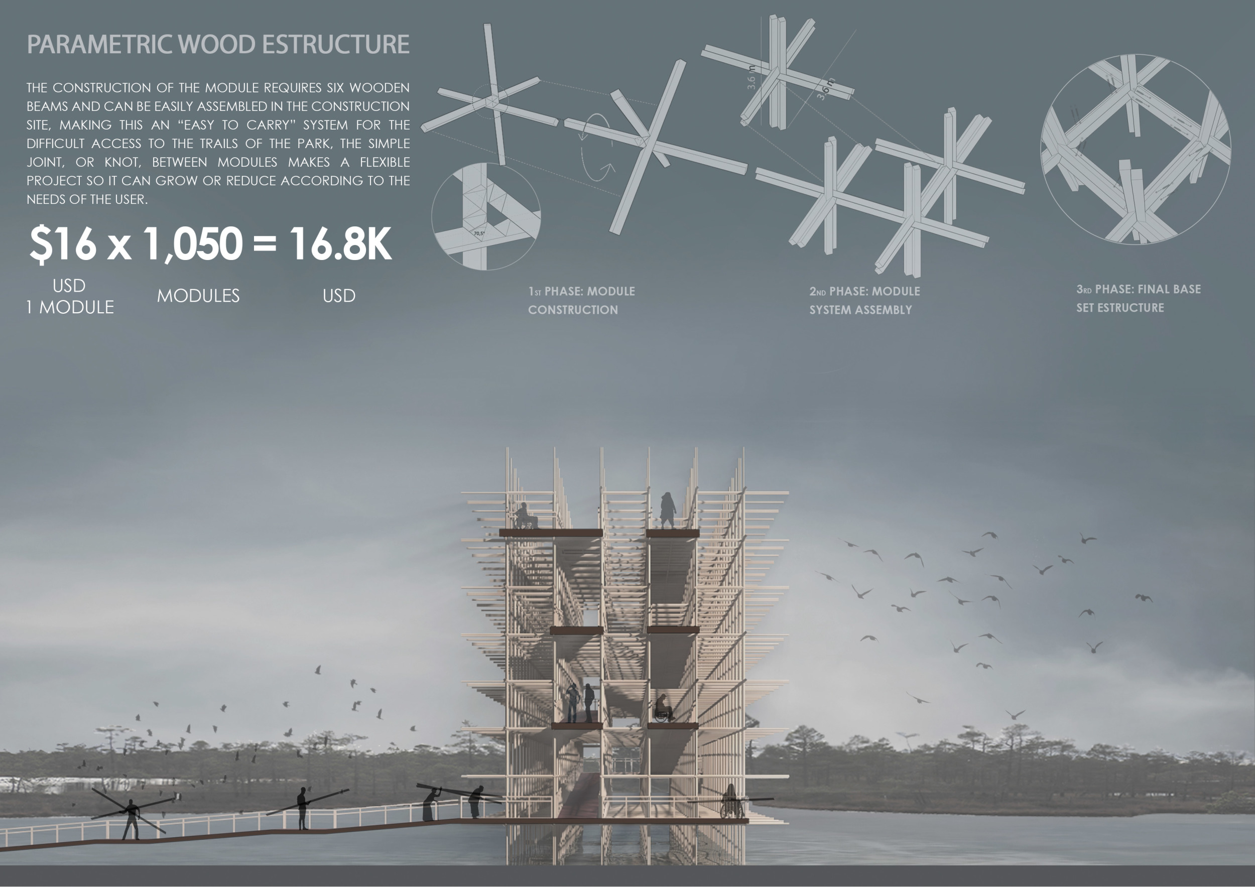 Architecture project // Wooden Beams Forming a Vertical Journey Through ...