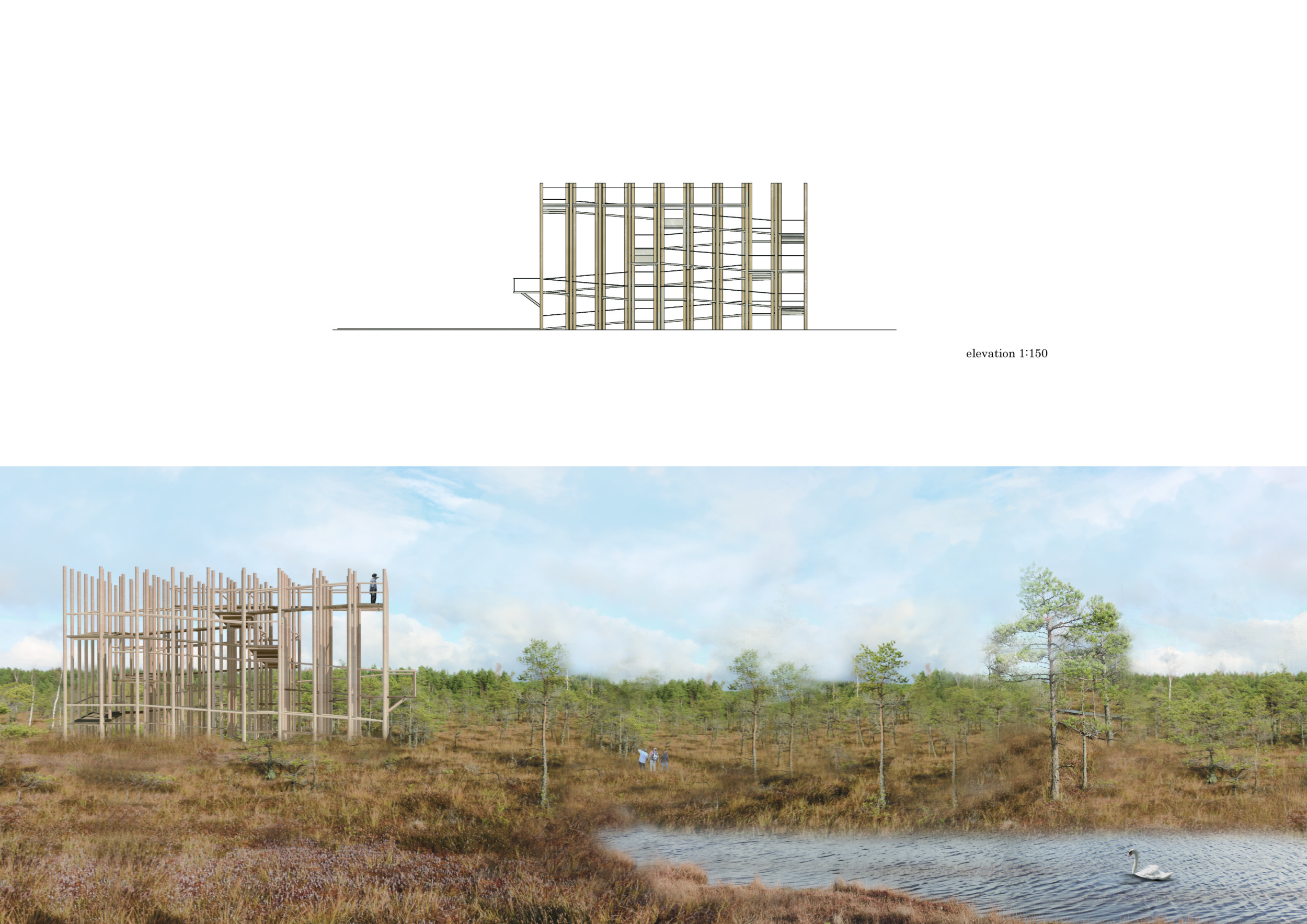 Architecture project // Exploring Nature Through Wooden Pillars and ...