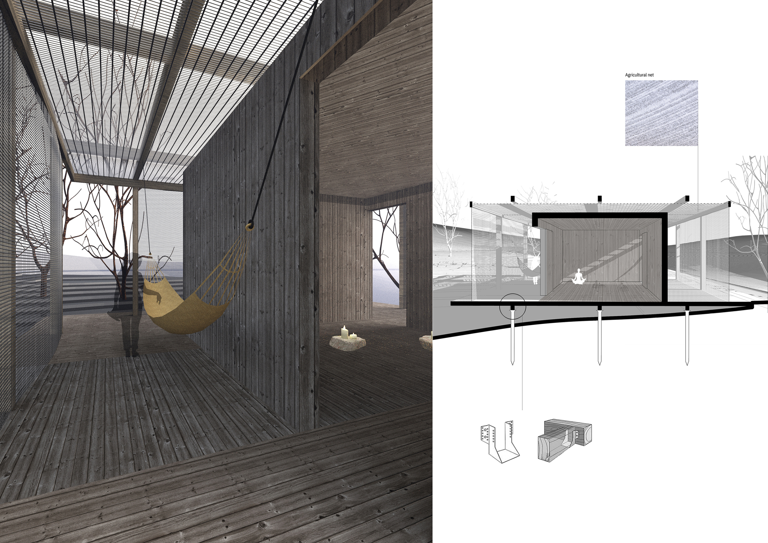 Architecture project // Black Square Retreat with Agricultural Netting ...