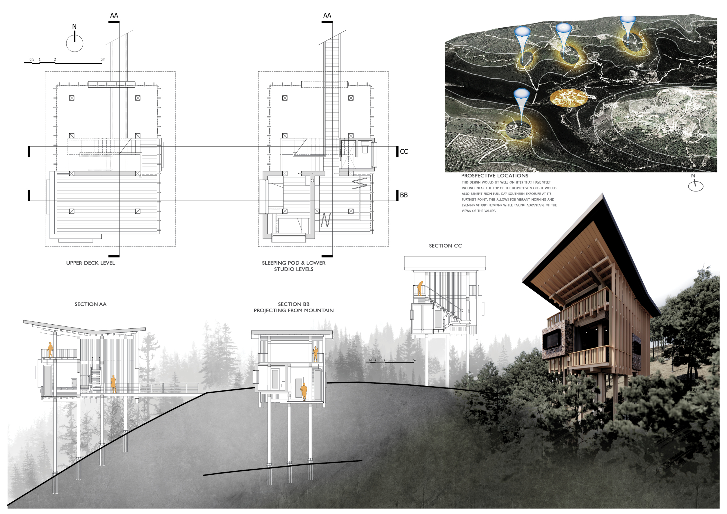 Architecture project // Elevated Sleeping Pods of Local Schist ...