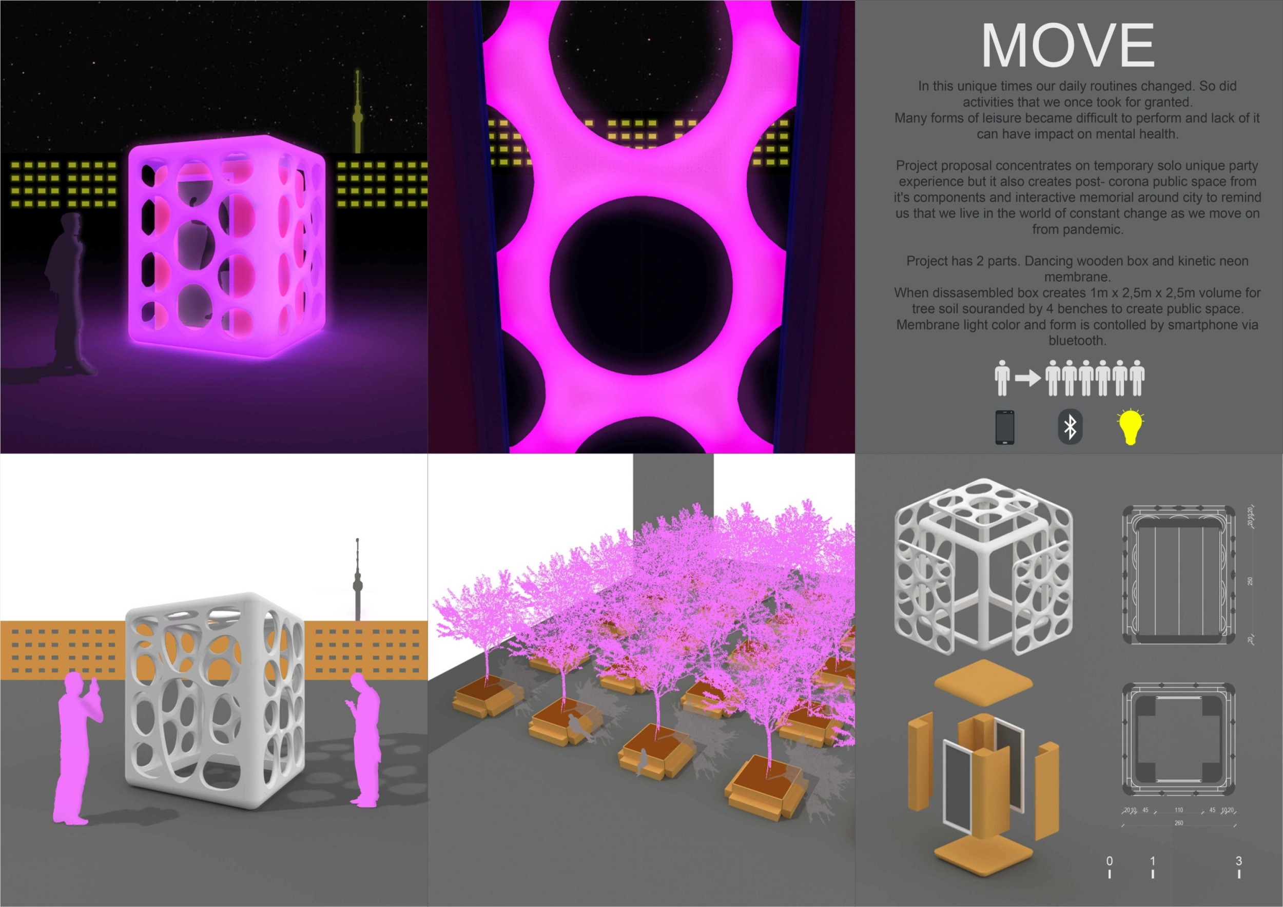 Architecture project // Kinetic Neon Membrane and Wooden Box Create ...